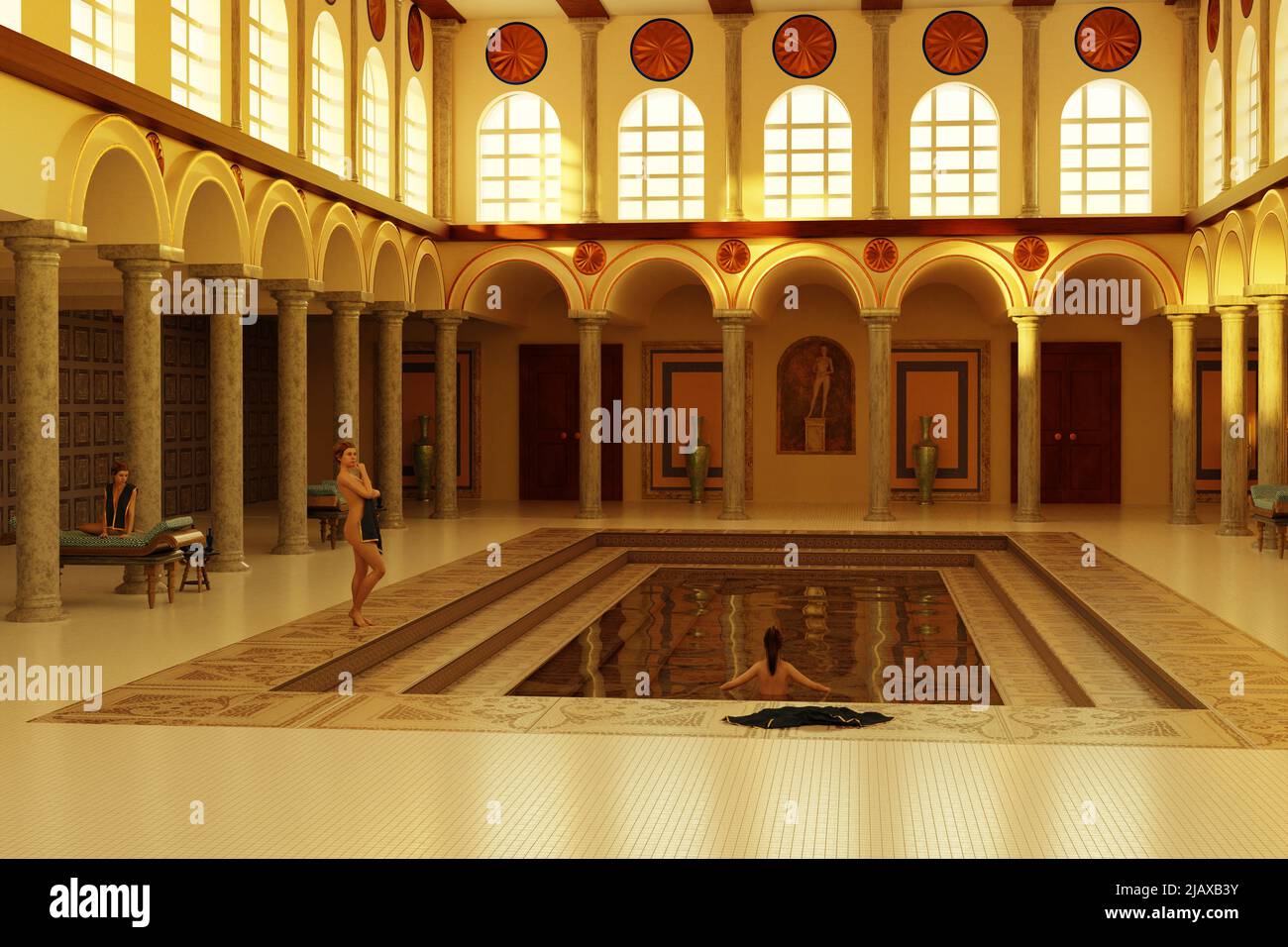 Roman terms. three women take a bath. 3D Render Stock Photo - Alamy