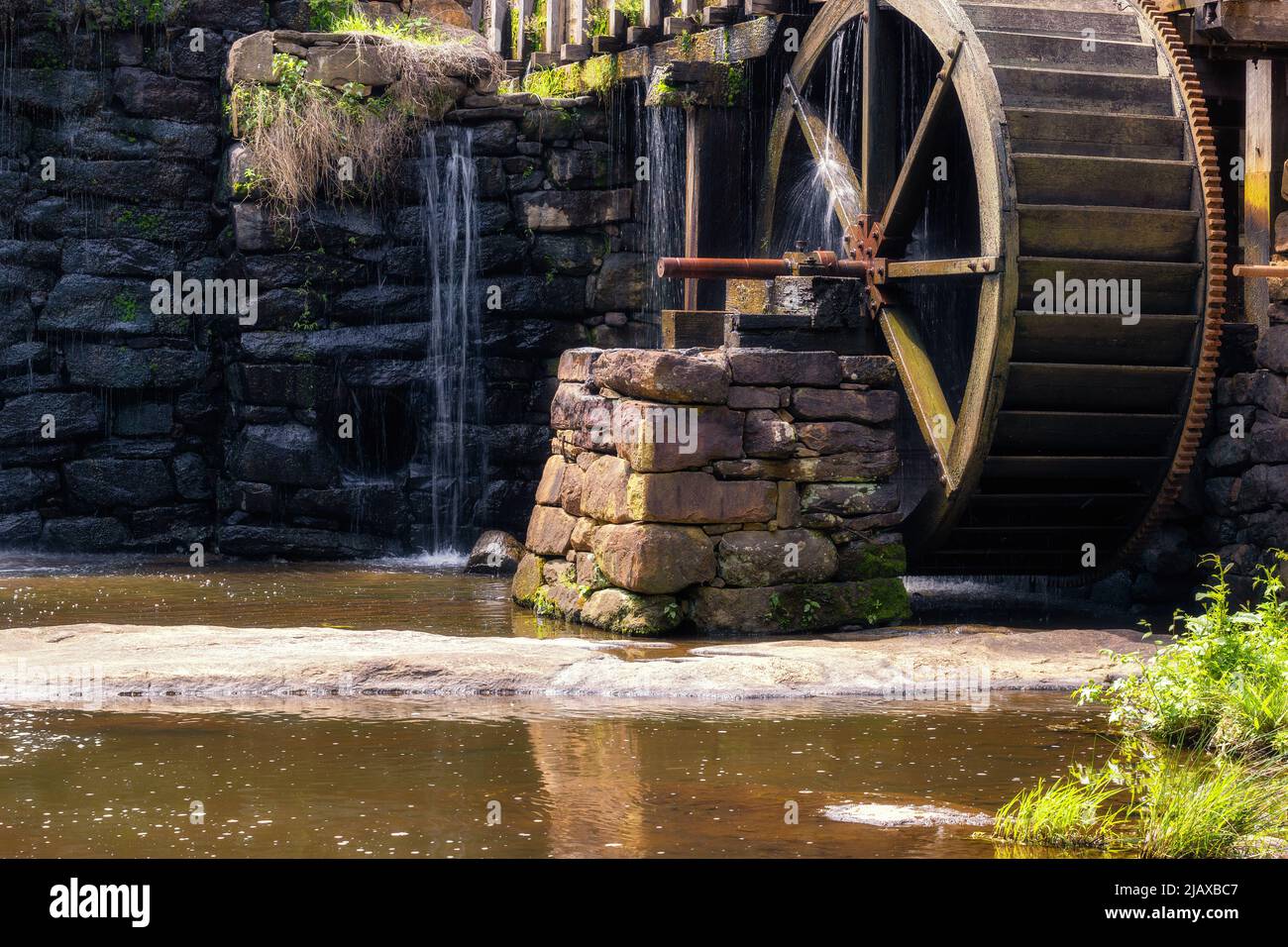 Close up of the water wheel at Historick Yates Mill in Wake County ...