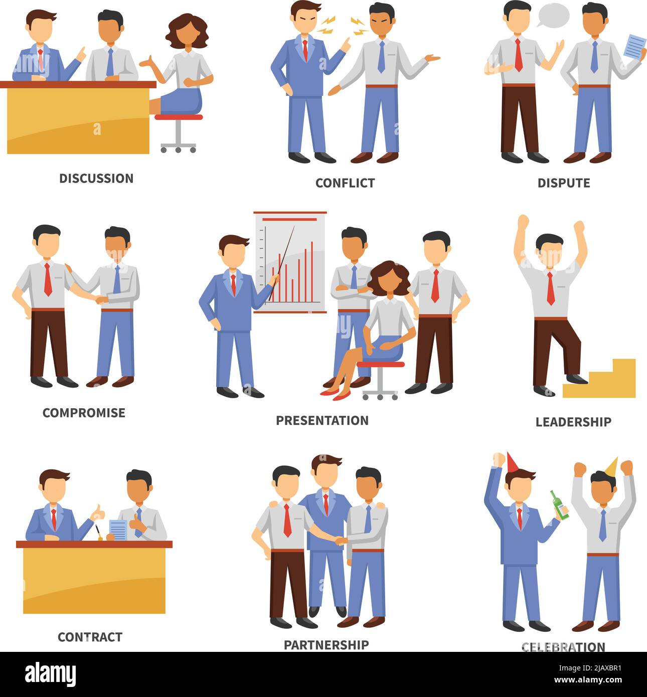 Business character set with discussion conflict and dispute scenes ...