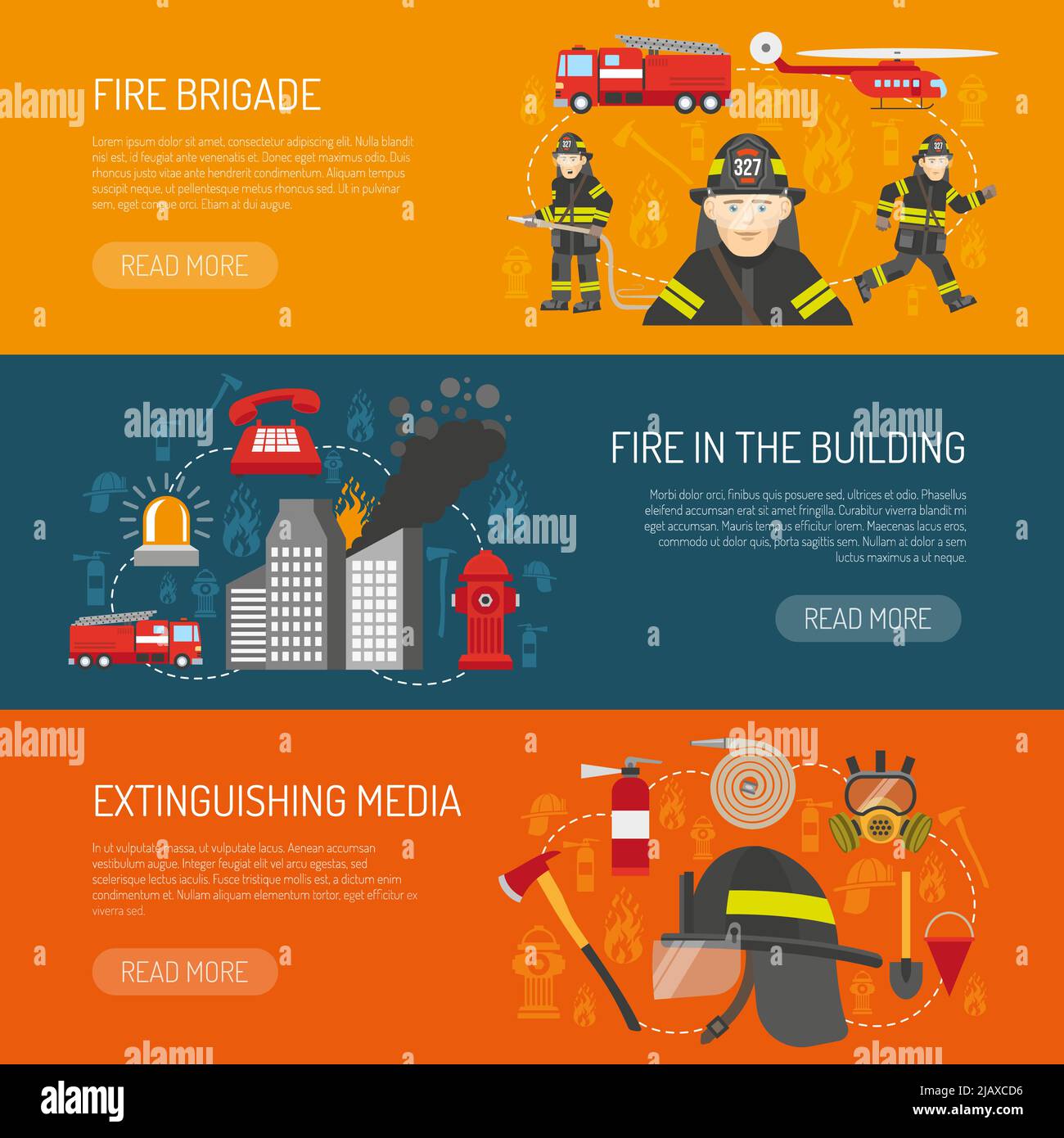 Firefighters 3 flat horizontal banners webpage for information on fire ...