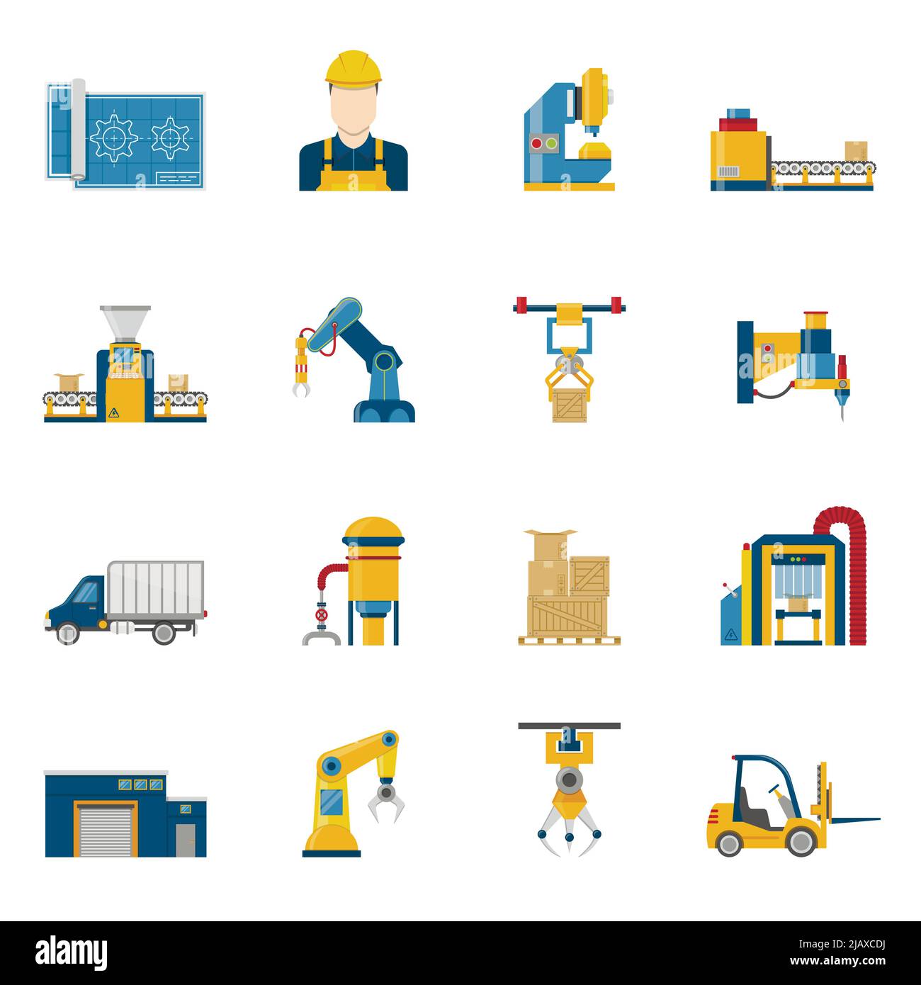 Set of various technical elements of the production line process icons ...