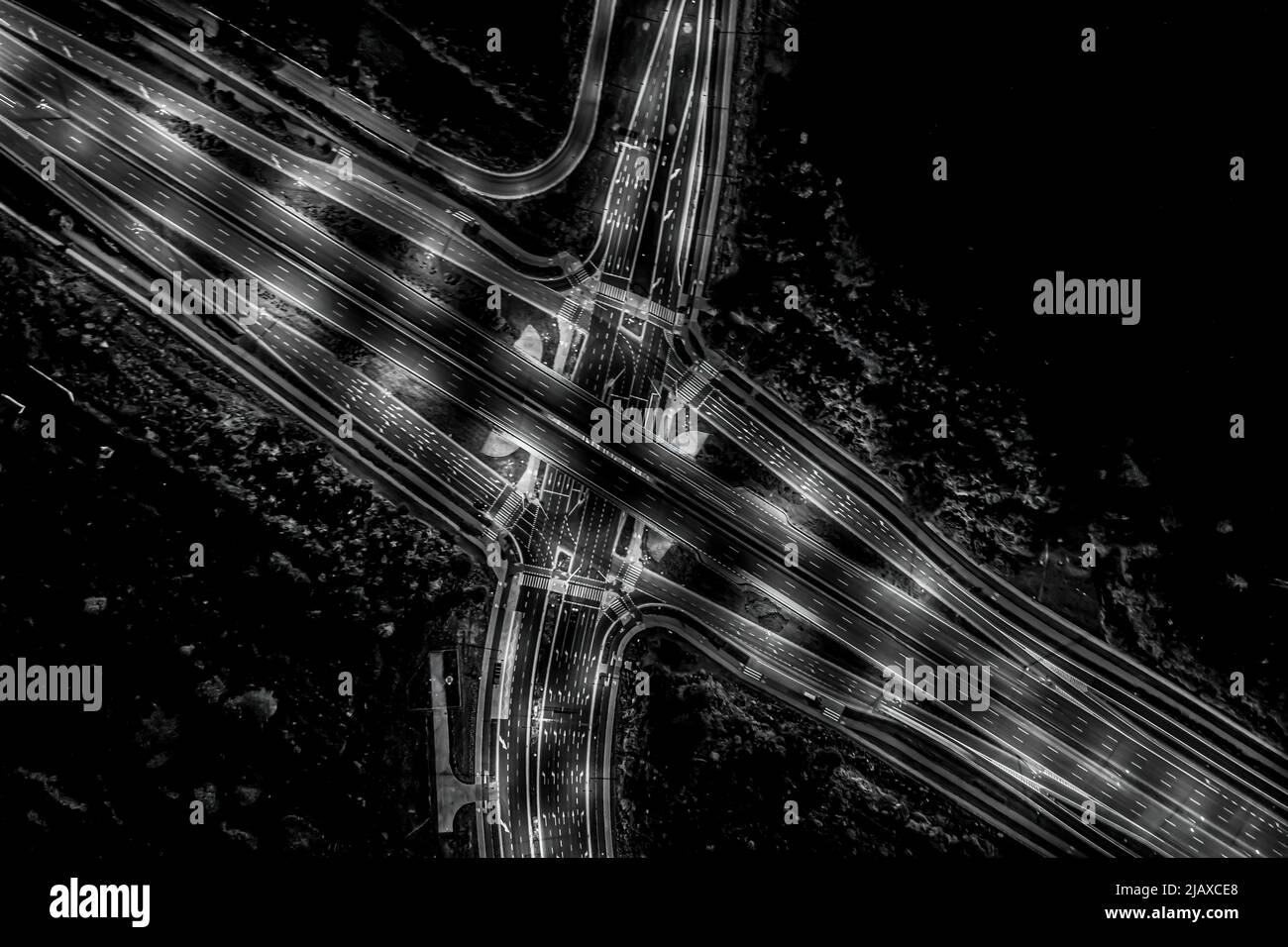 Aerial view of landscape perfect night road, top view at night t Stock ...