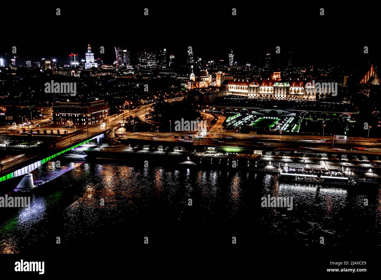 Warsaw skyline night drone hi-res stock photography and images - Alamy