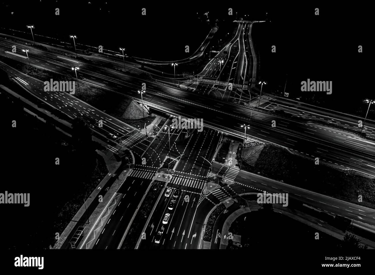 Aerial view of landscape perfect night road, top view at night t Stock ...