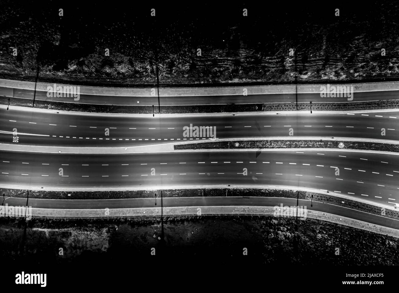 Aerial view of landscape perfect night road, top view at night t Stock ...