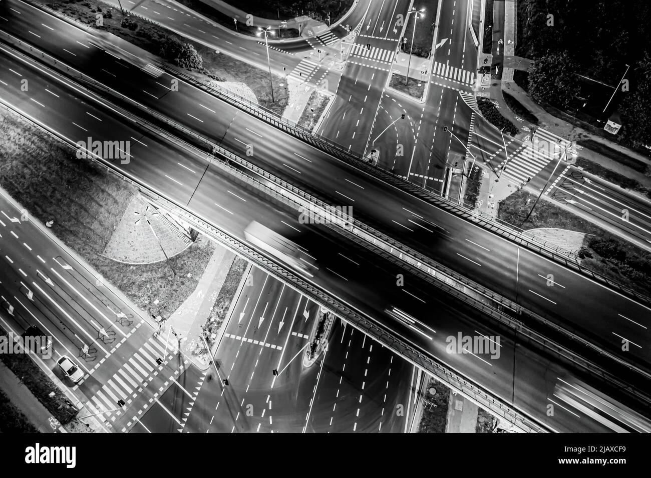 Aerial view of landscape perfect night road, top view at night t Stock ...