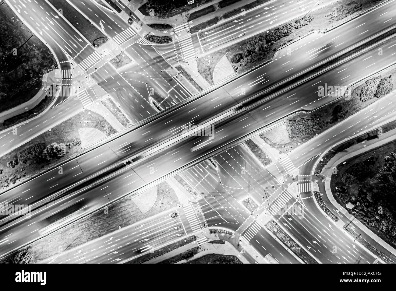 Aerial view of landscape perfect night road, top view at night t Stock ...