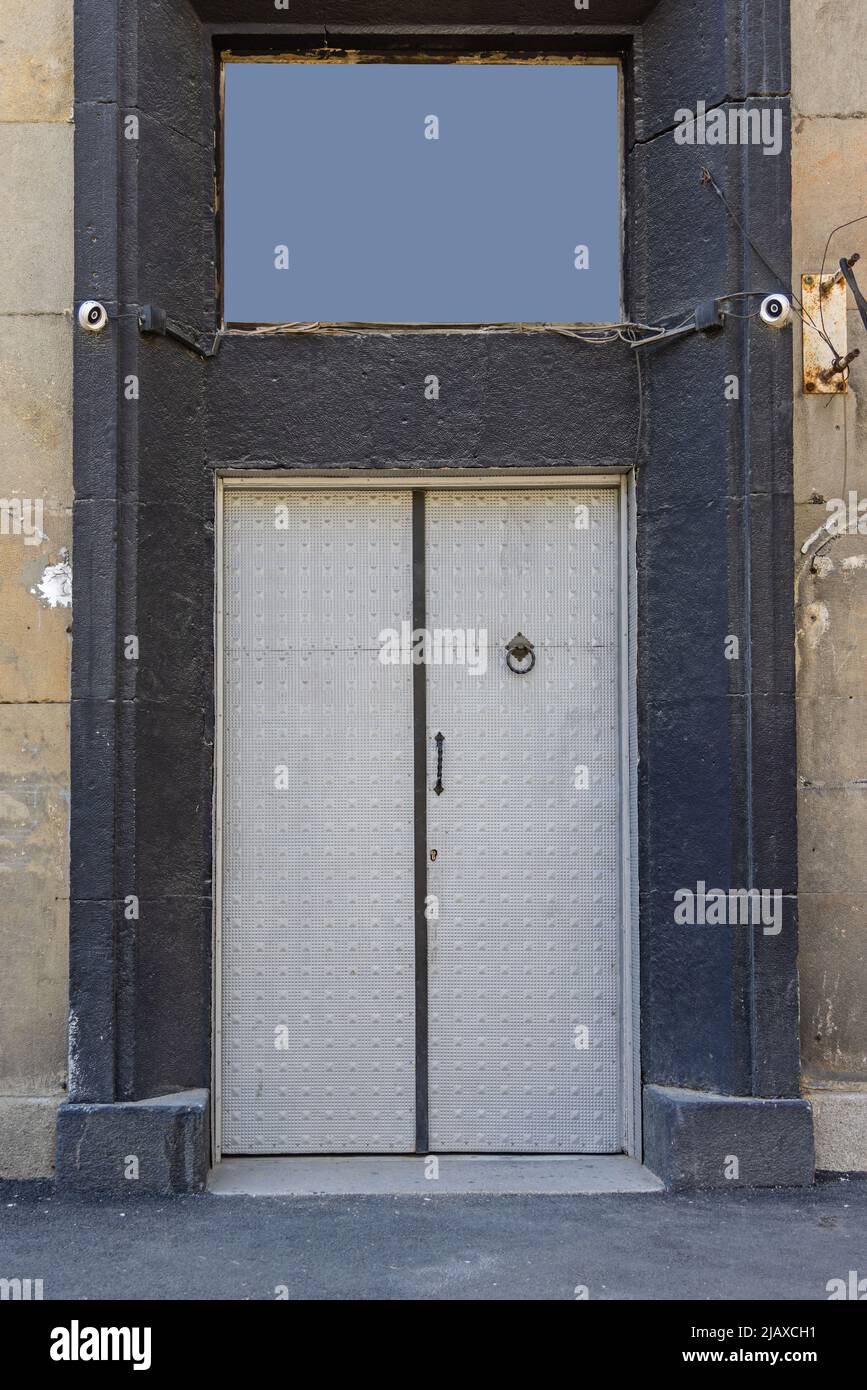 Closed Aluminium Metal Double Door Building Exterior Stock Photo - Alamy