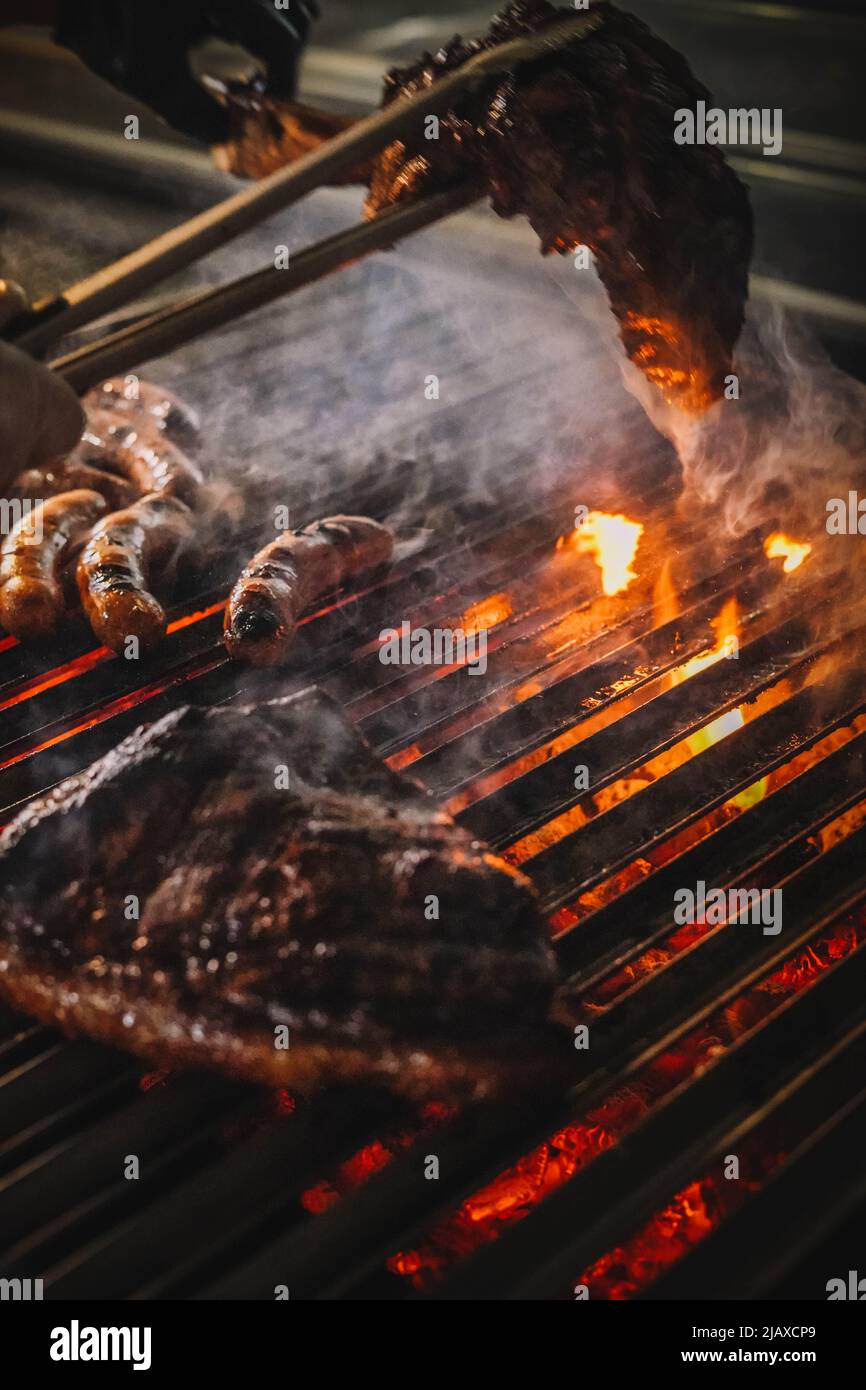 Grilling delicious steak on charcoal hi-res stock photography and ...
