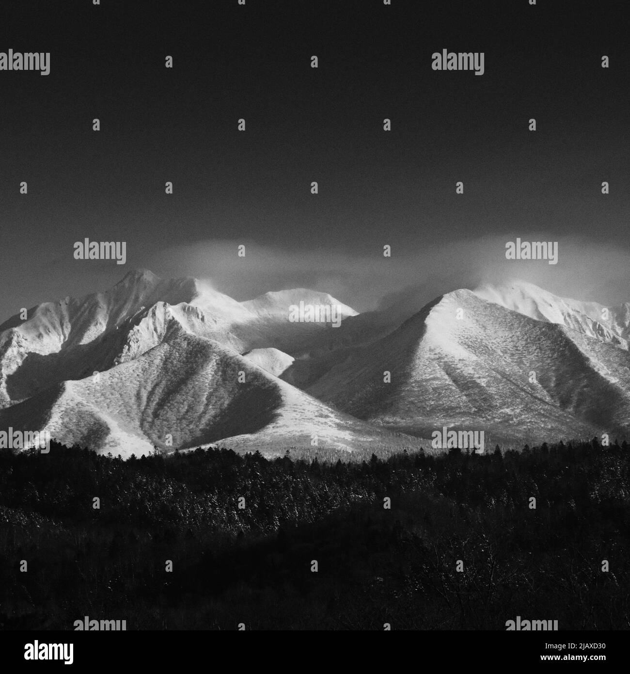 Winter view of Mount Shari covered in snow, Hokkaido, Japan Stock Photo ...