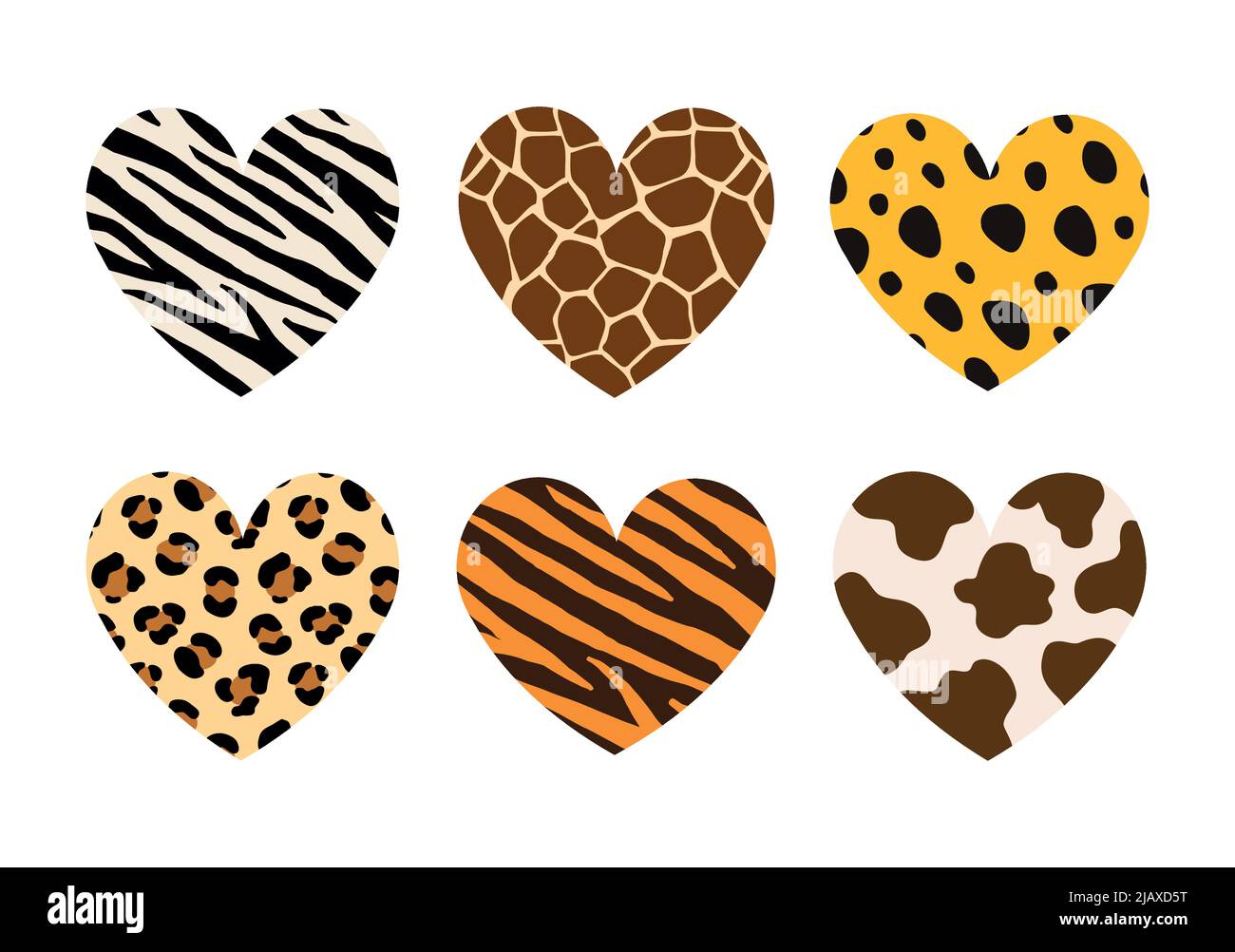 Vector set of hearts with animal fur prints isolated on white ...