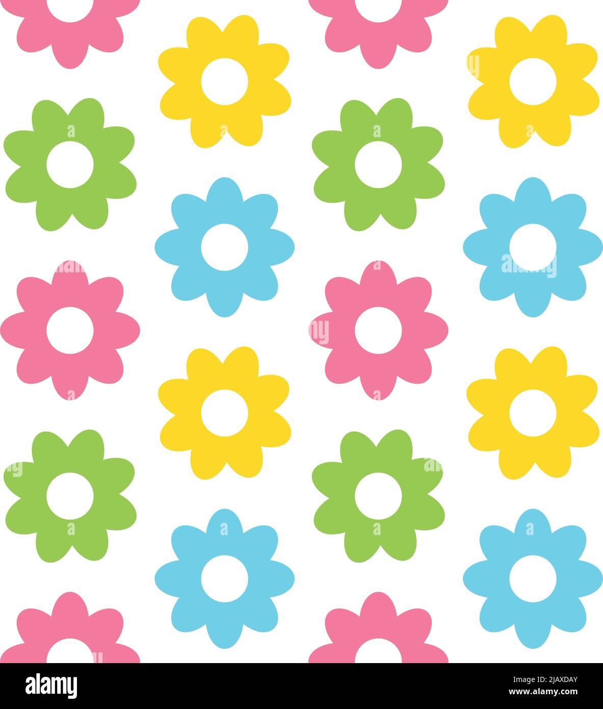 Vector seamless pattern of colored flat flower isolated on white ...
