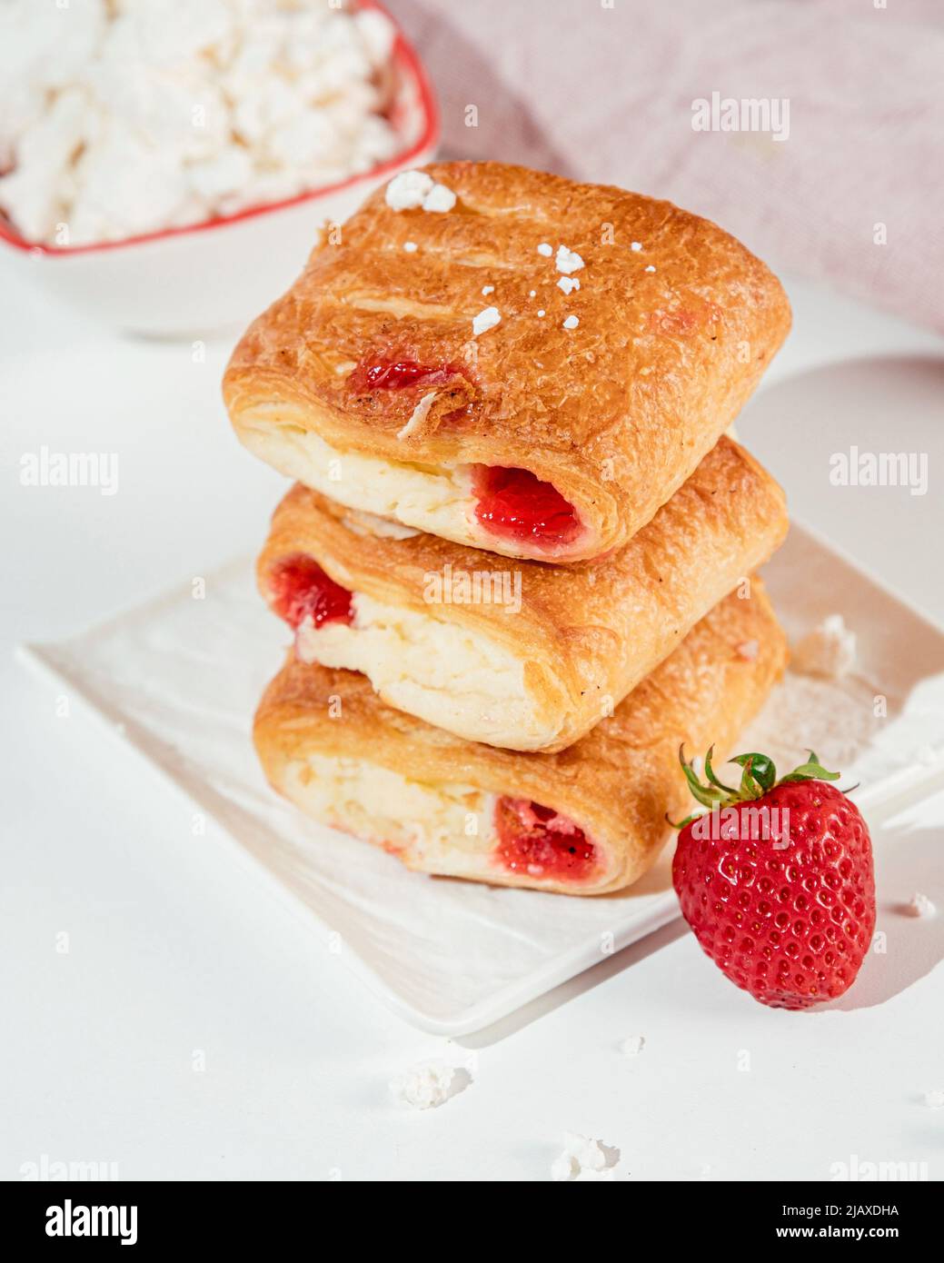 homemade puff pastry with cottage cheese and strawberries Stock Photo ...