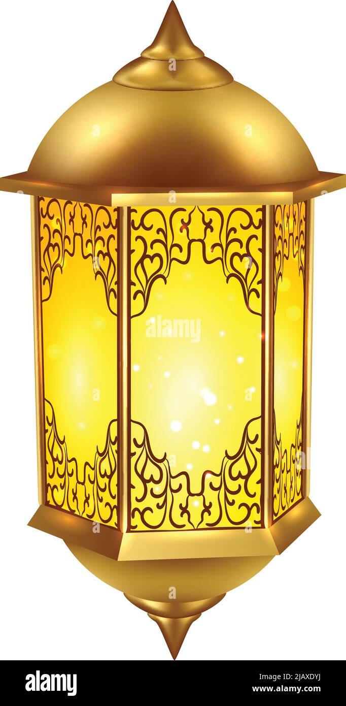 Realistic yellow ramadan lamp icon included on white background ...