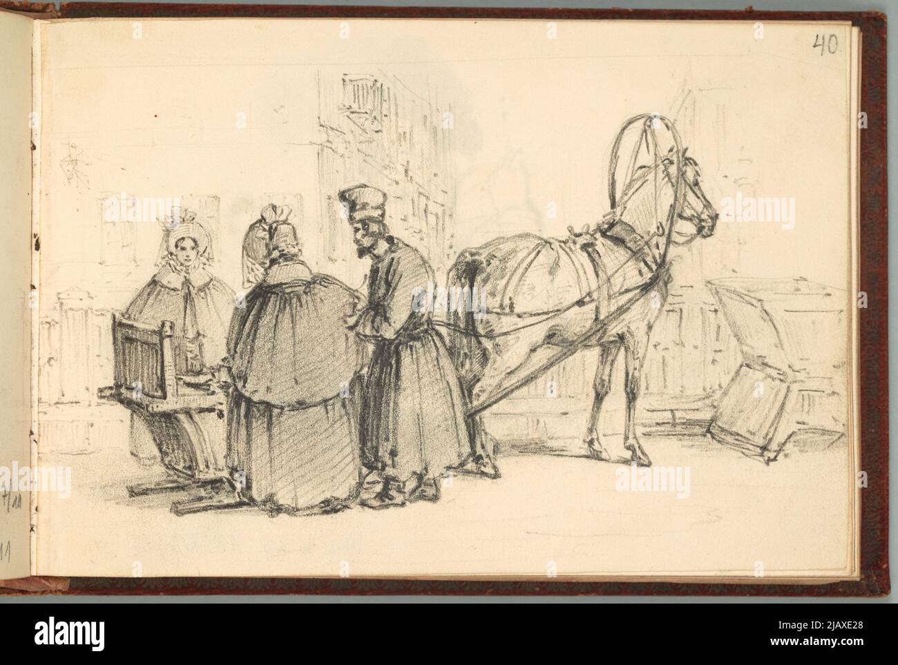 Genre scene in the town on card 40 in an album containing sketches of ...