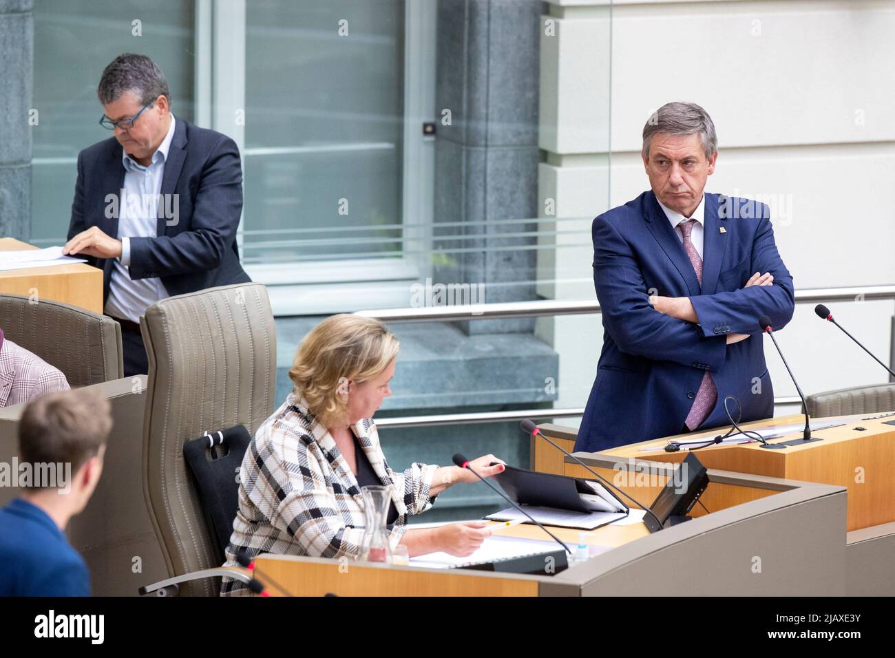 PVDA's Jos D'Haese, Flemish Minister of Domestic Policy and Living Together Bart Somers, Flemish ...