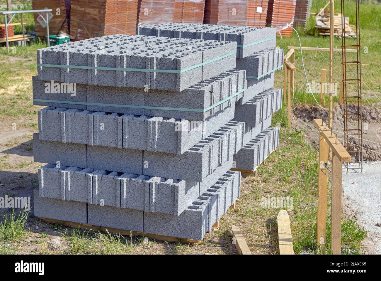 New Standard Concrete Blocks at Pallet Construction Site Stock Photo ...