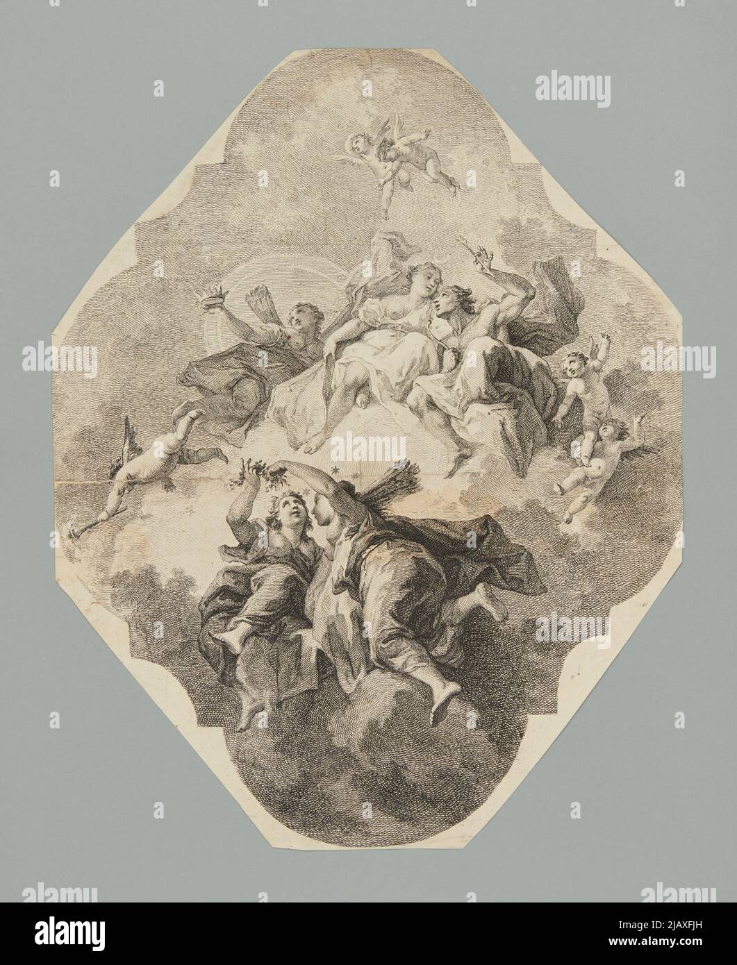 The mythological scene in the form of a ceiling EOS (Aurora), goddess ...
