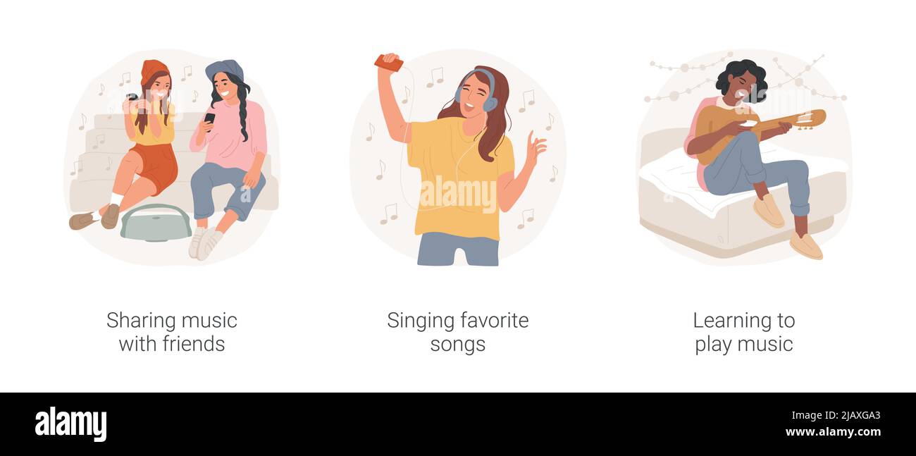 World of music isolated cartoon vector illustration set. Sharing music ...