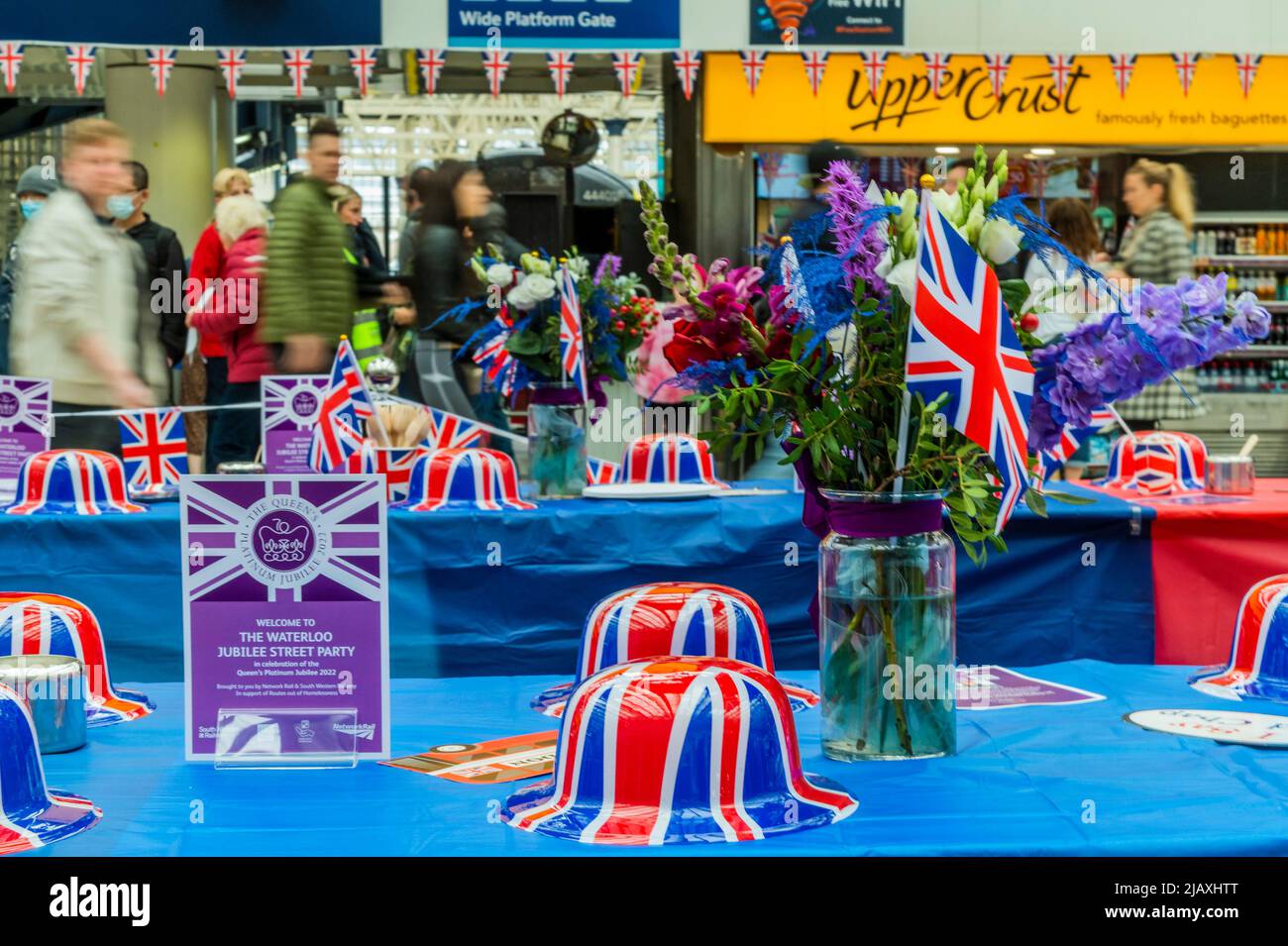 London, UK. 1st June, 2022. Upper Crust, A street party is set up on the concourse - Waterloo ...