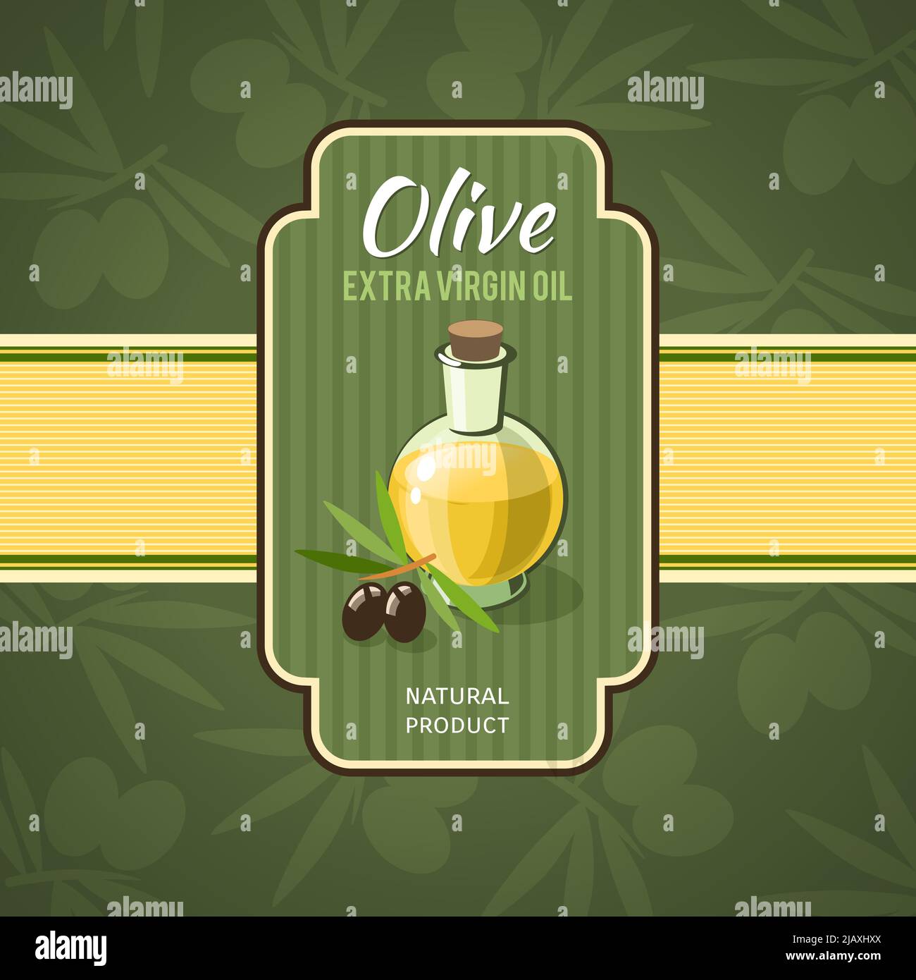 Olive oil badge with glass bottle and branches on background vector ...