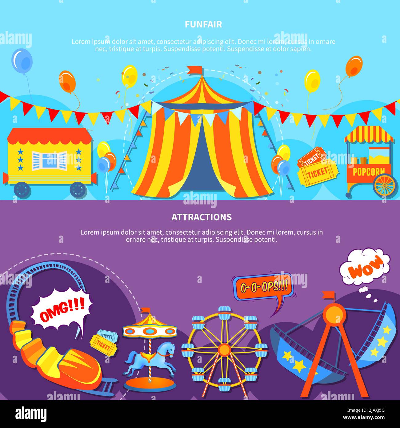 Amusement park horizontal banners website design abstract isolated ...