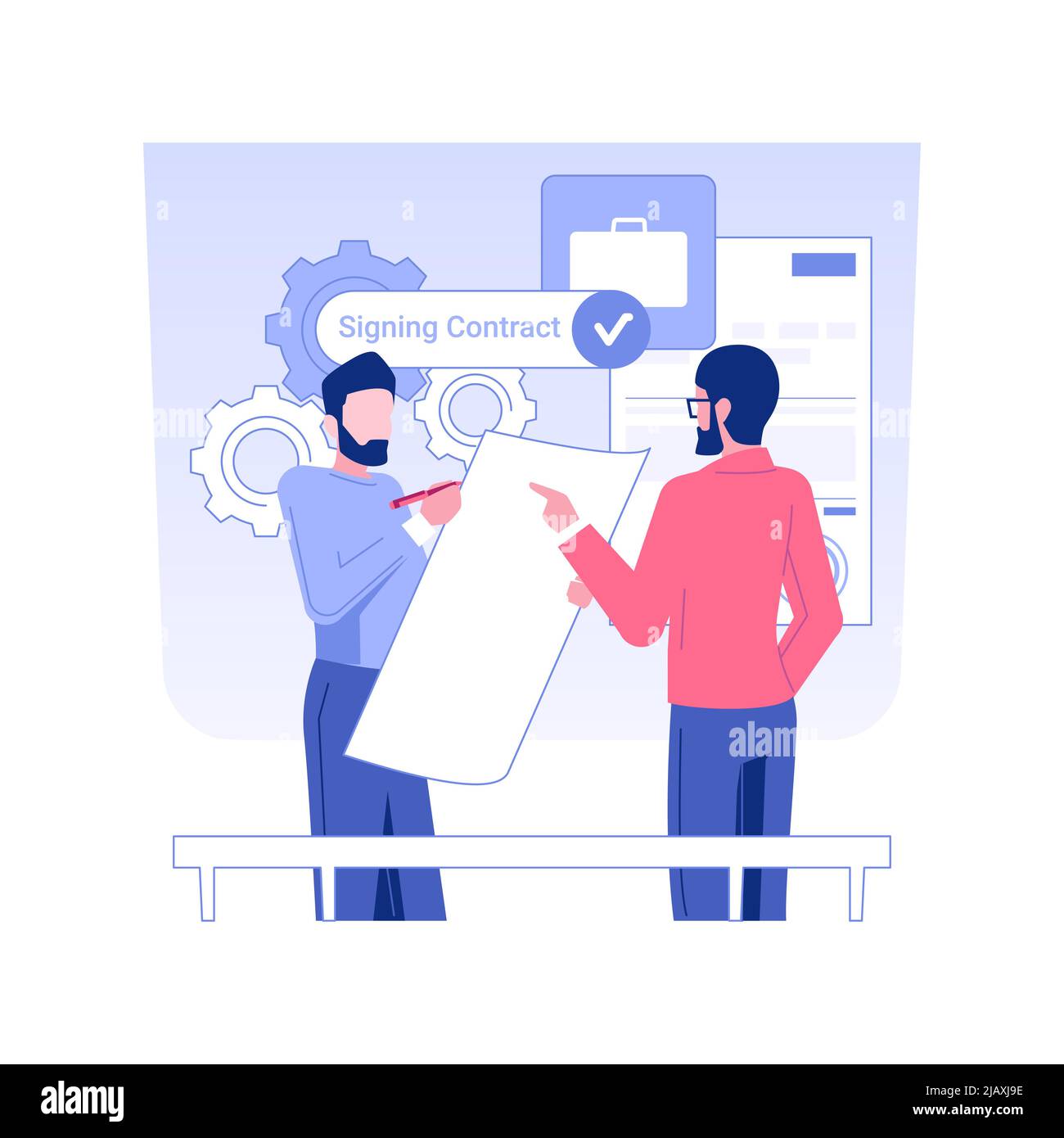 Signing contract isolated concept vector illustration. Employee signing ...