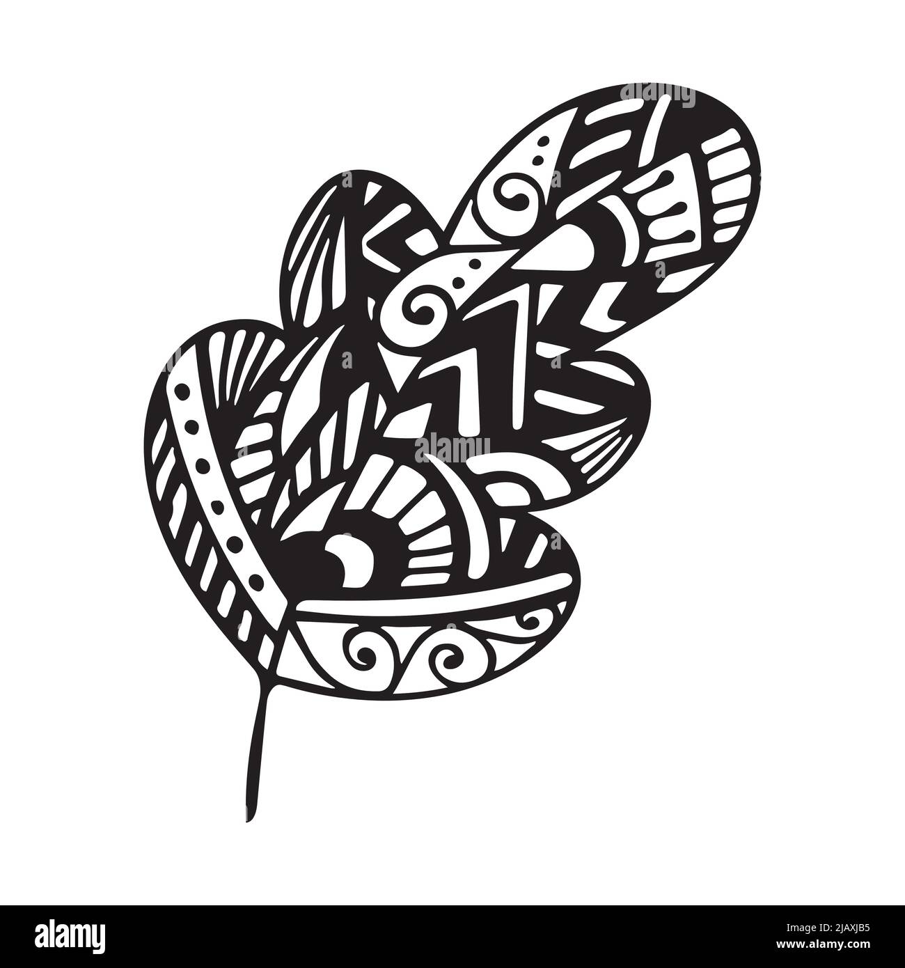 Vector zen tangle and doodle oak leaf. Nature coloring book. Black and ...