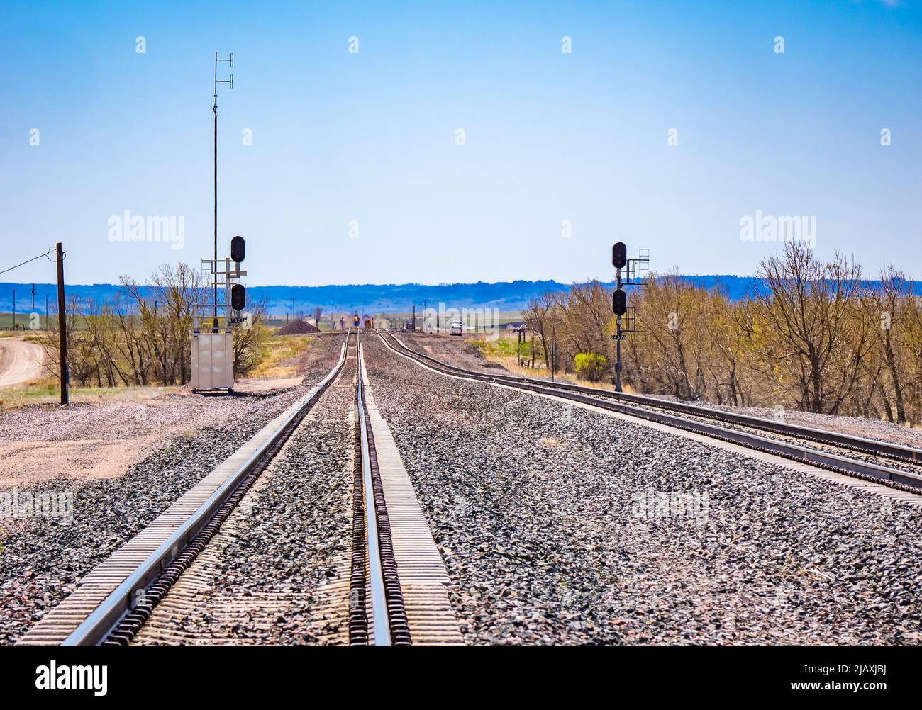 Long straight railroad tracks ion northwestern Nebraska USA Stock Photo ...