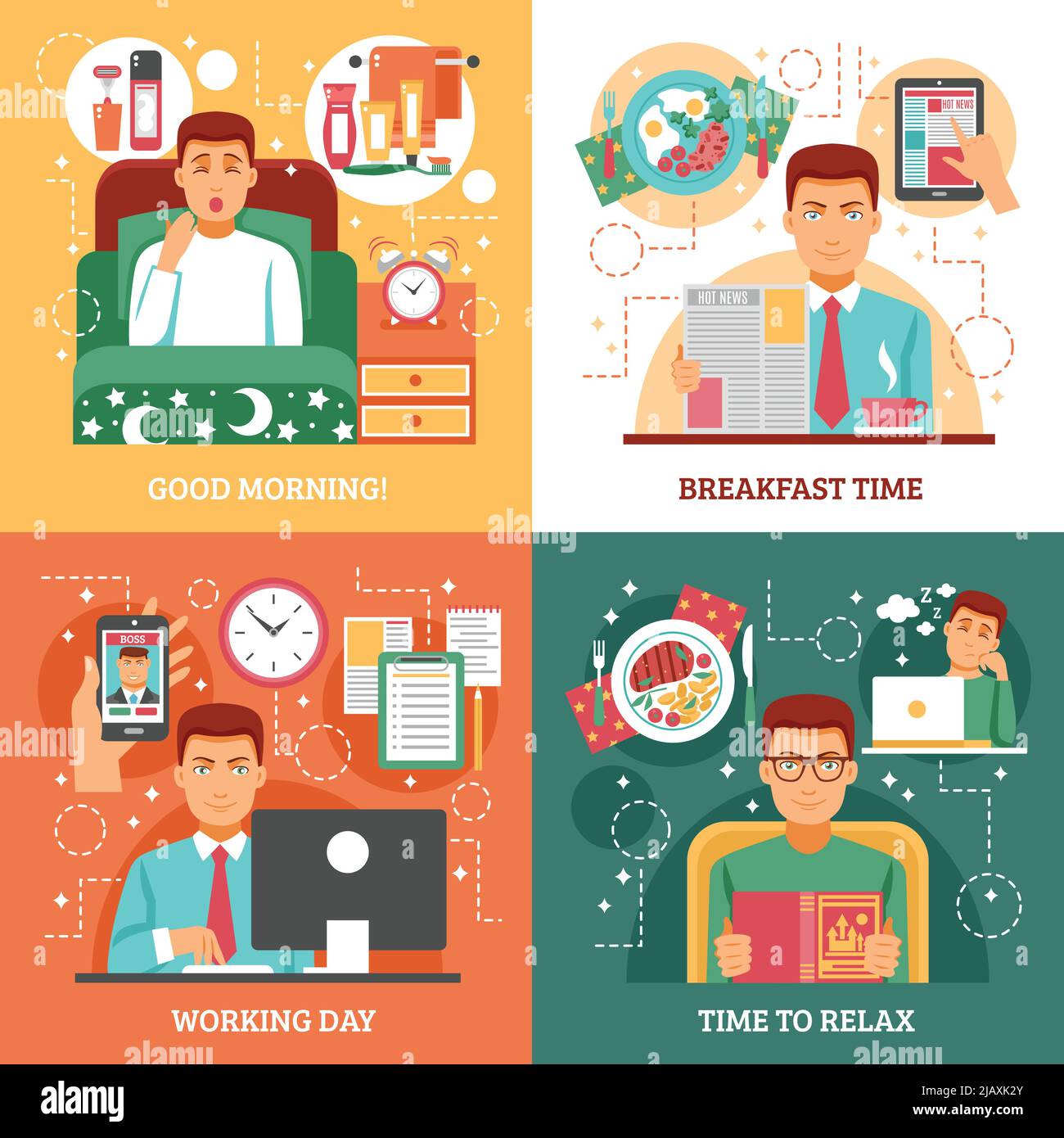 Man wake up bed Stock Vector Images - Alamy