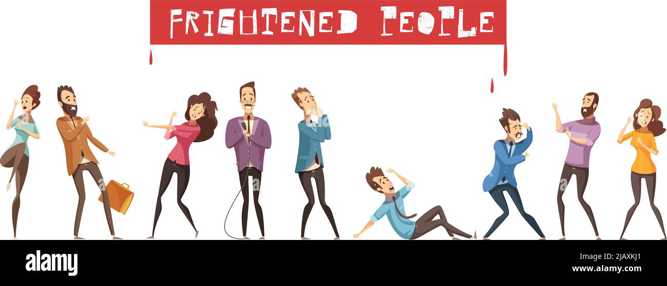 Colored and isolated fear person icon set with men and women are afraid ...