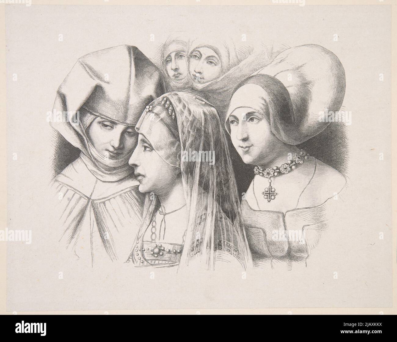 Five buses of women in medieval clothing head coverings. unknown Stock ...