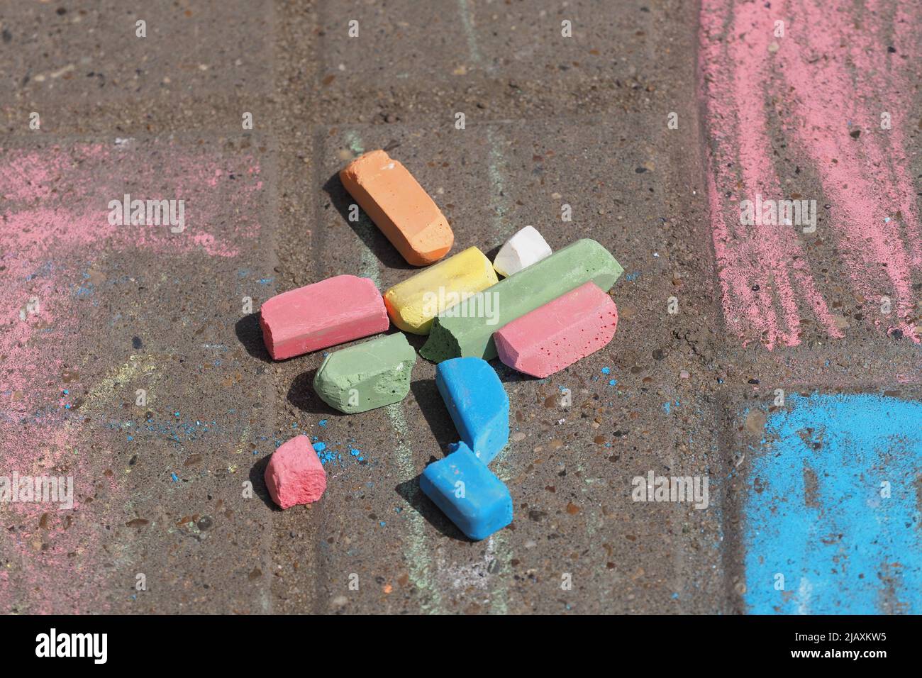 Colored crayons for asphalt. Draw with chalk on the pavement Stock ...