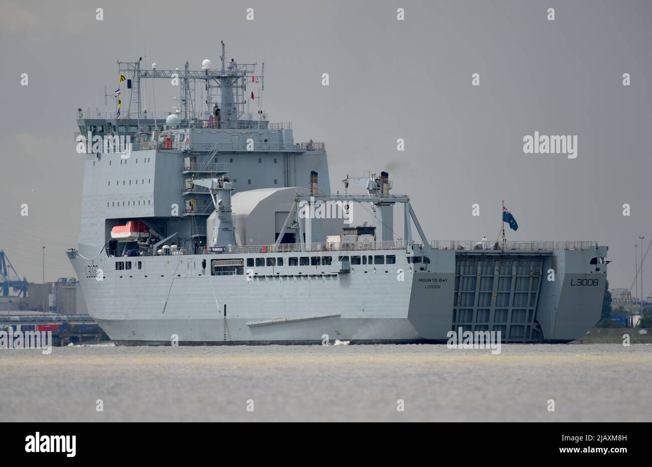 01/06/2022 Gravesend UK Gigantic Royal Fleet Auxiliary ship RFA Mounts ...