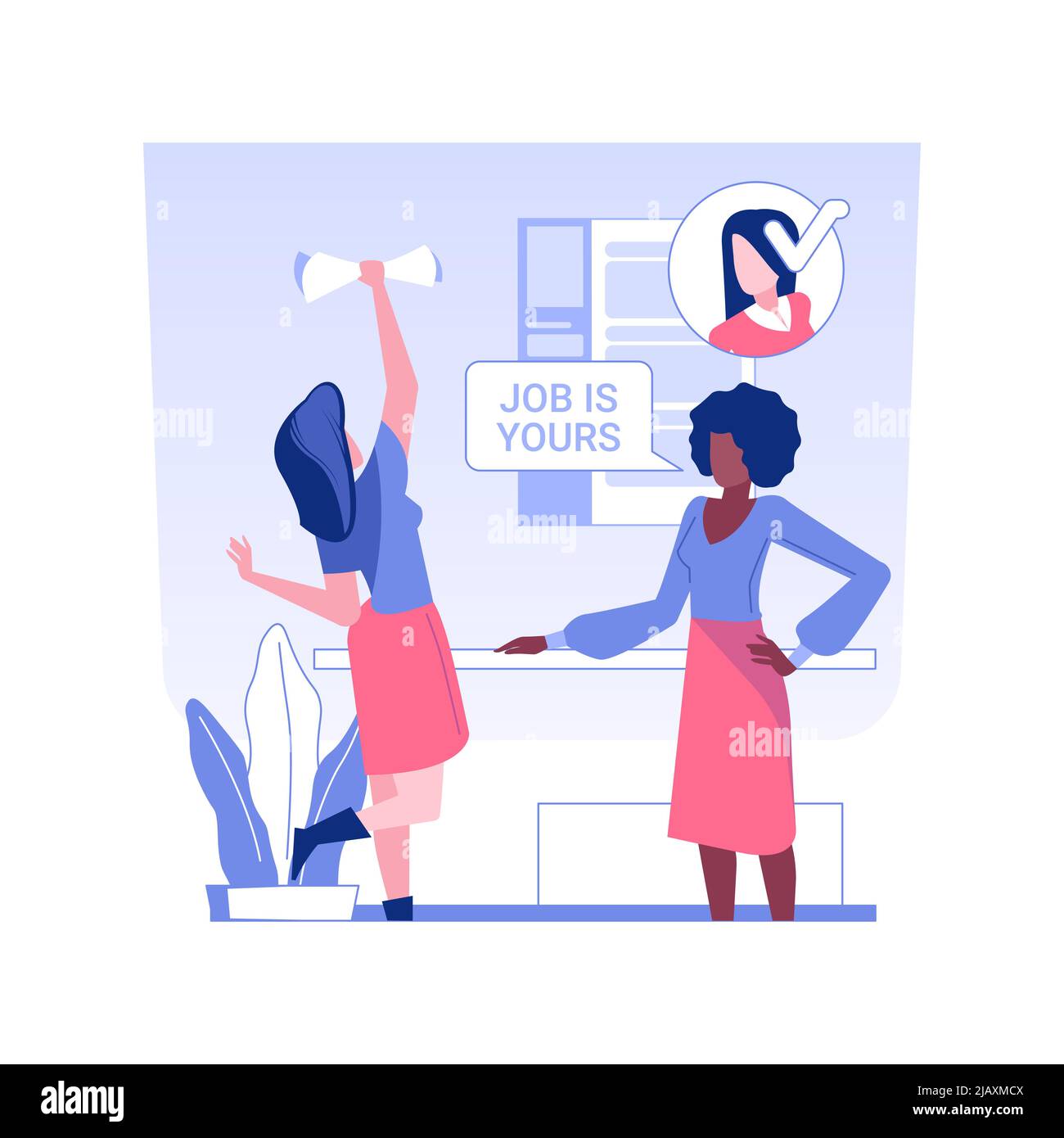 Getting a job isolated concept vector illustration. Happy woman ...