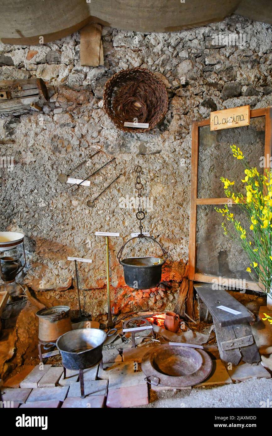 The interior of an old peasant house in Marsicovetere, a village in the ...