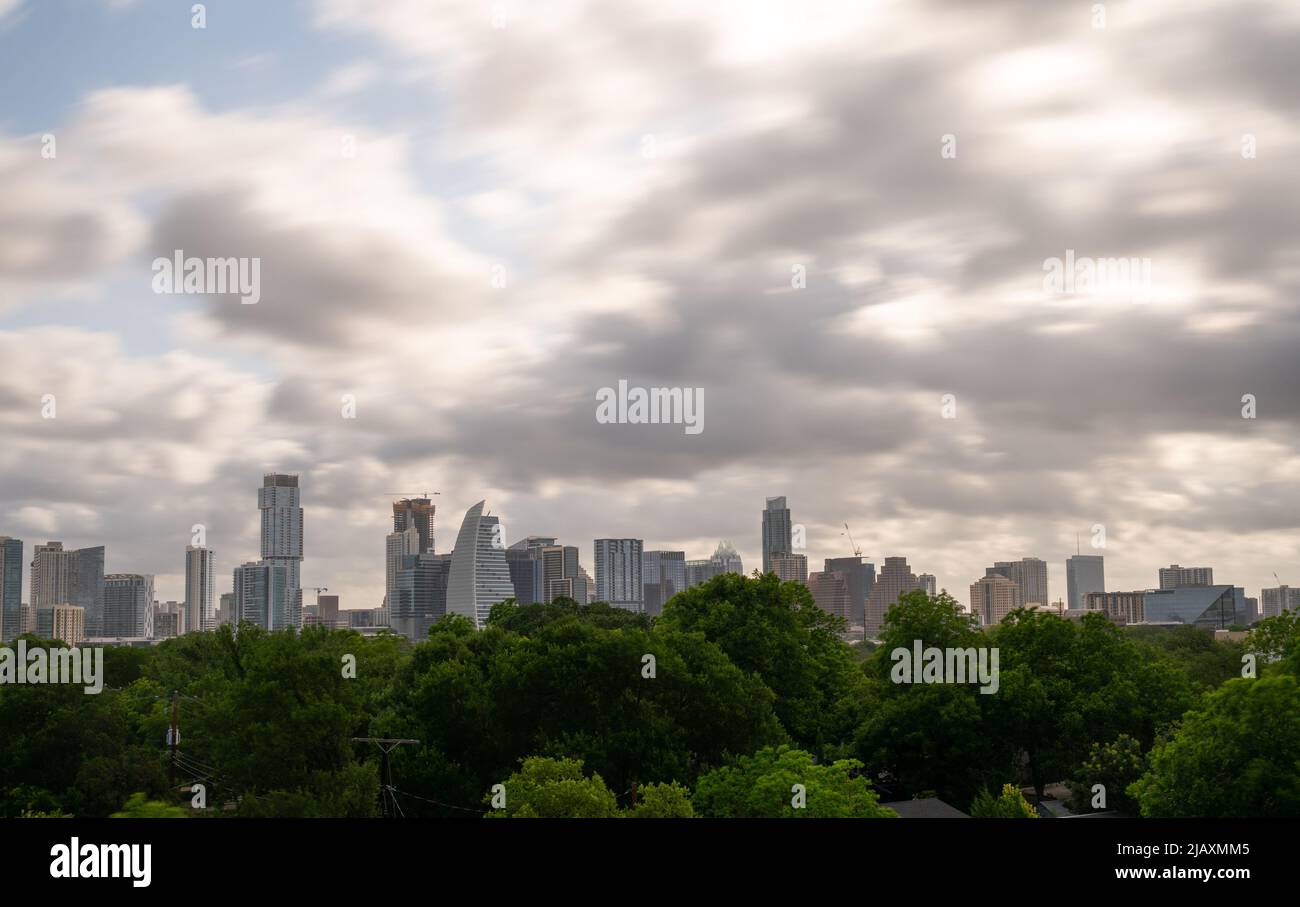 Long Exposure of Clouds Over Downtown Austin Skyline Stock Photo - Alamy