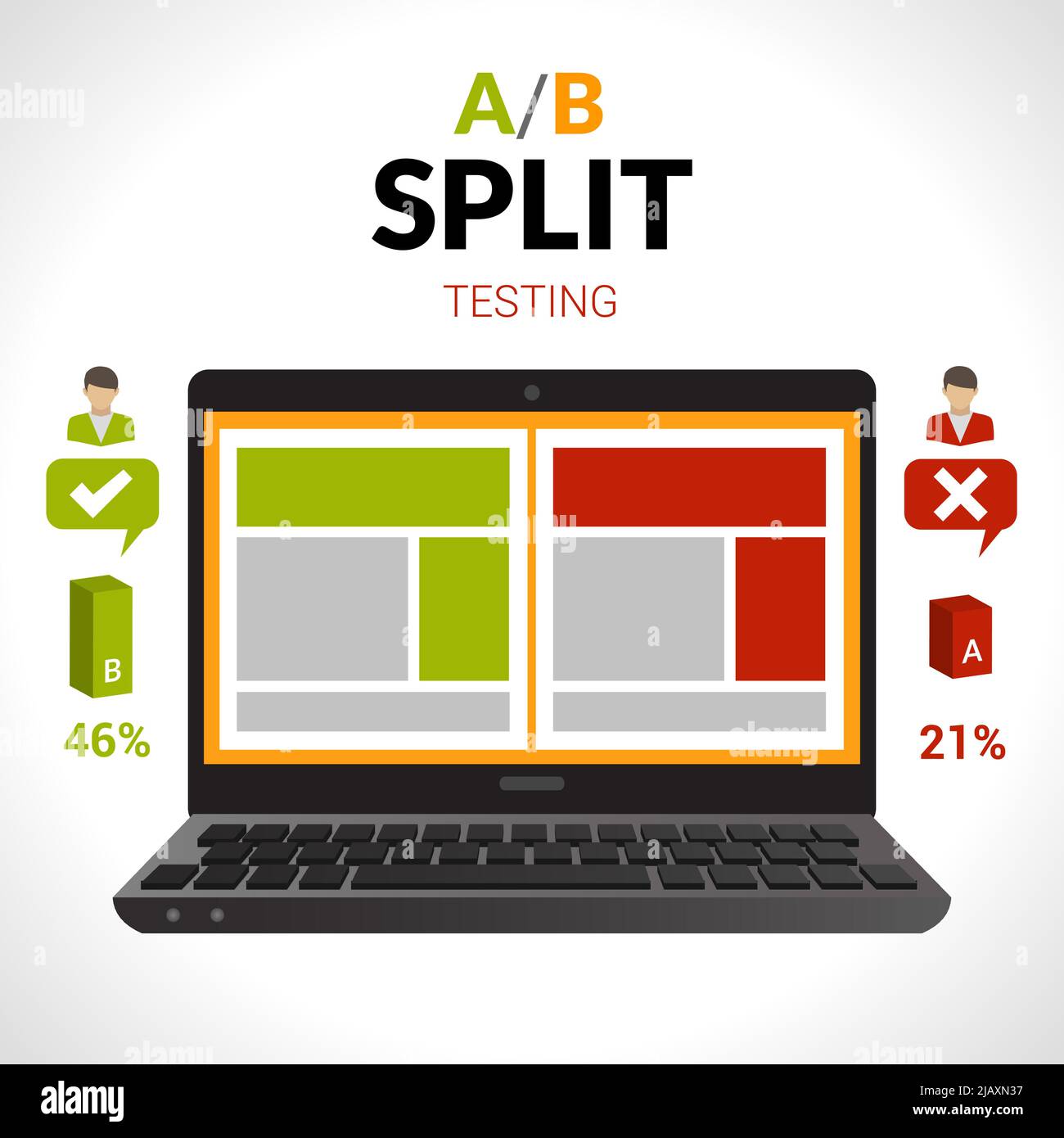Split testing a-b comparison concept with laptop computer vector ...
