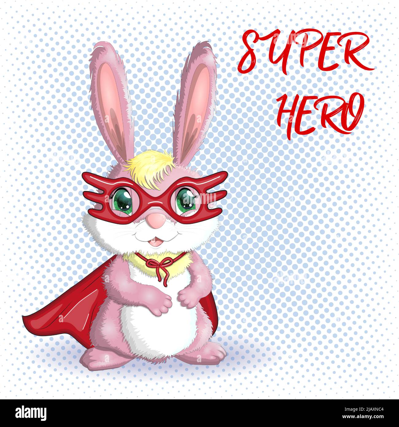 Cartoon rabbit, hare superhero in red cloak and mask. Cute childish ...