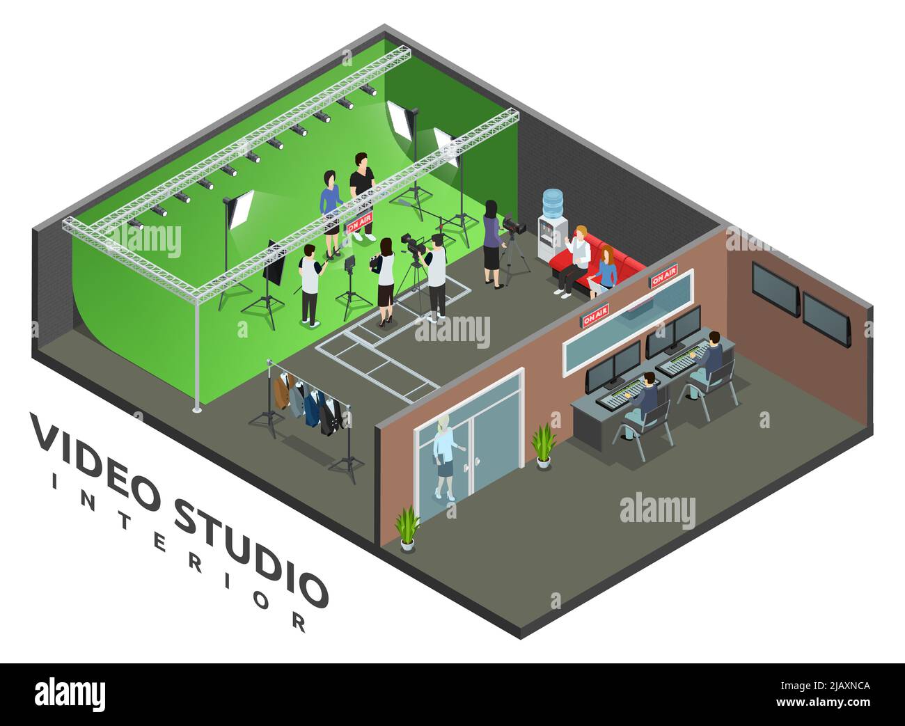 Professional live video recording studio interior with on air sign and ...