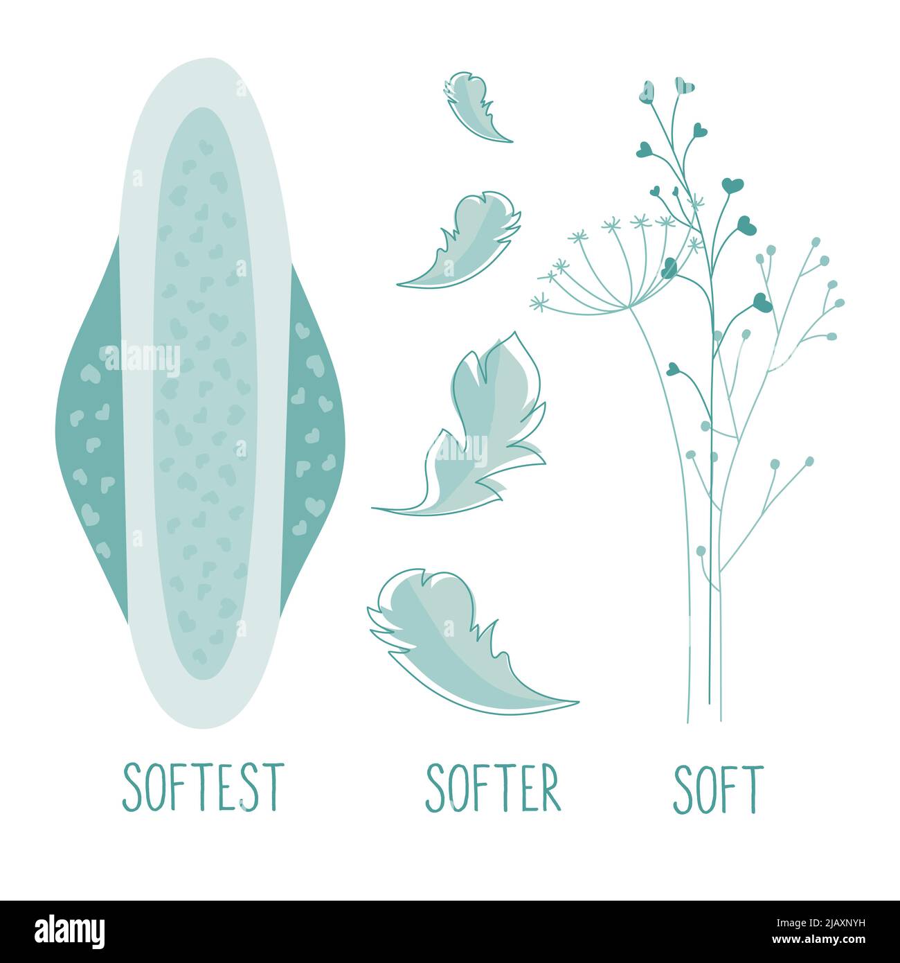 Vector illustrations hygienic device menstrua pads, feather and ...