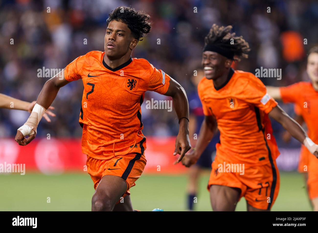 NETANYA, ISRAEL - JUNE 1: Jaden Slory of the Netherlands U17 celebrates ...
