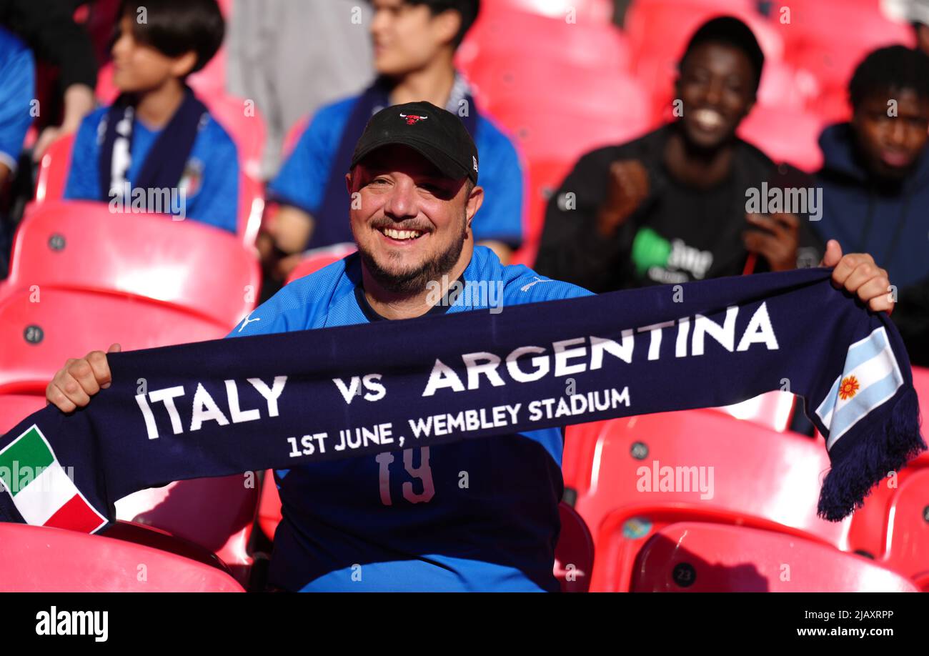 Italy fans in the stands show their support prior to the Finalissima ...