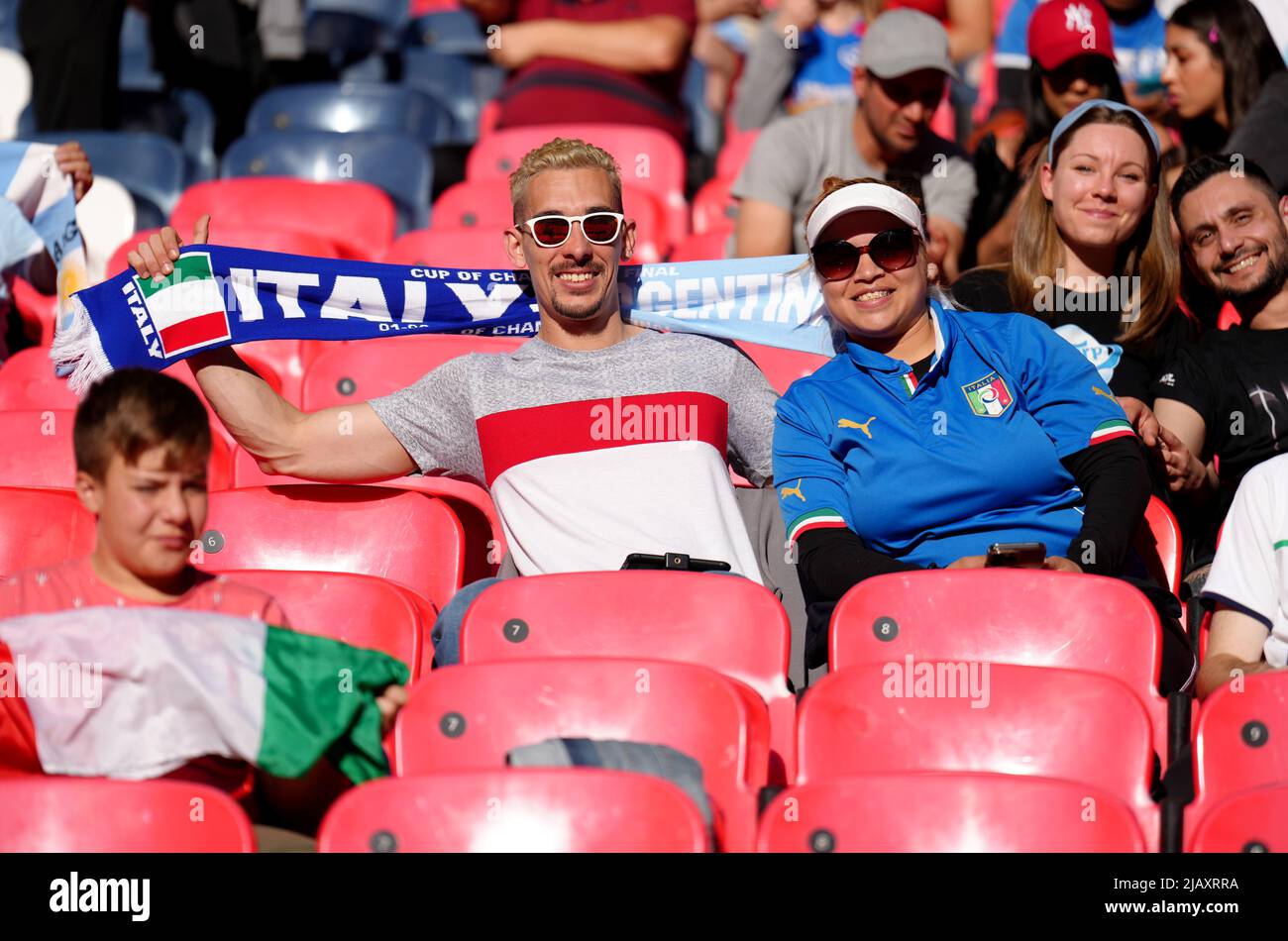 Italy fans in the stands show their support prior to the Finalissima ...