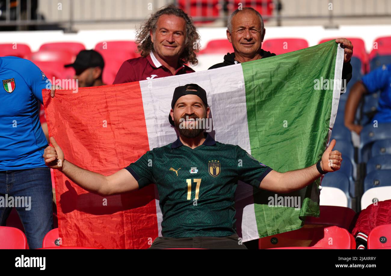 Italy fans in the stands show their support prior to the Finalissima ...