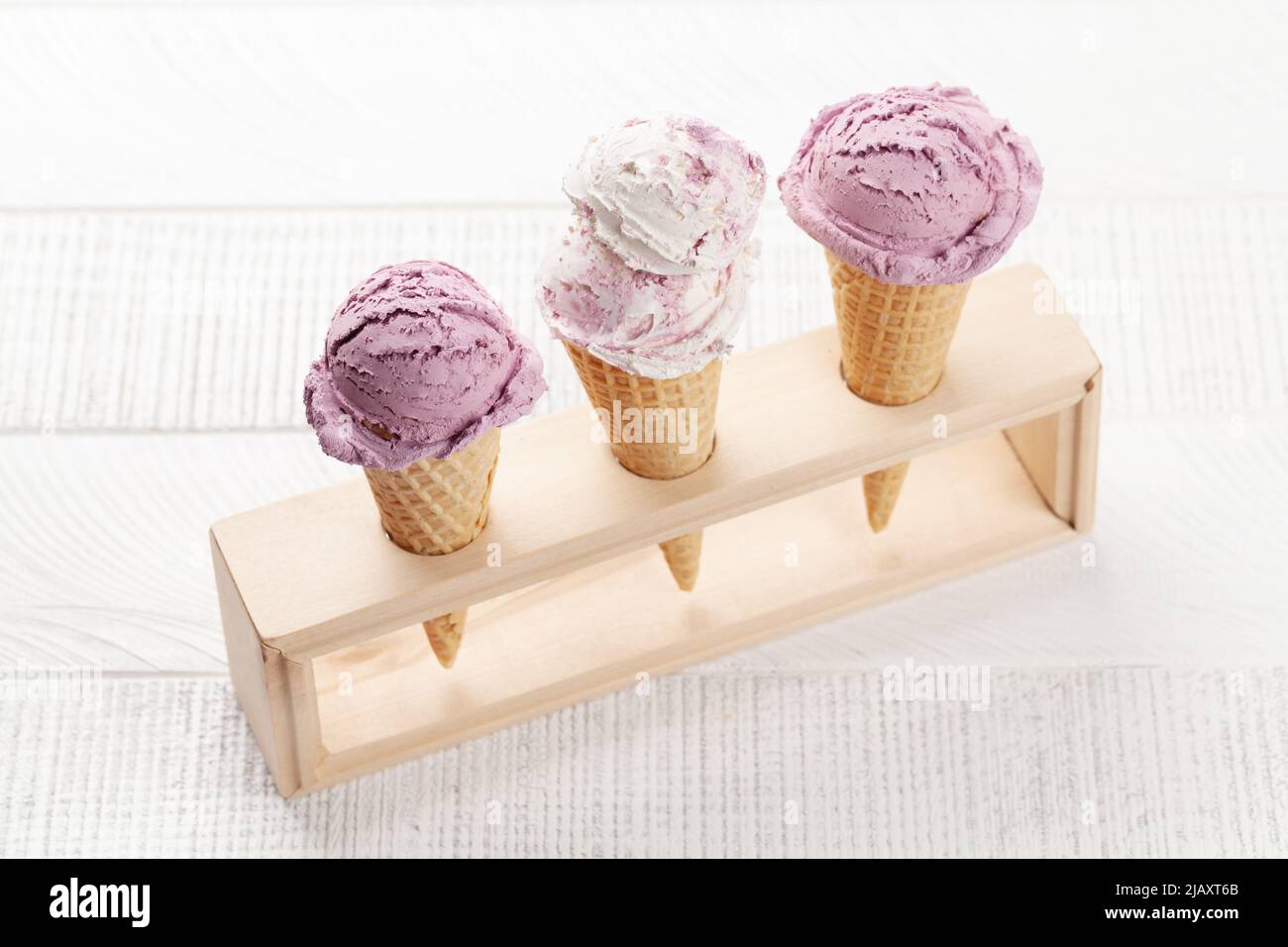 Various ice cream sundae in waffle cones Stock Photo - Alamy