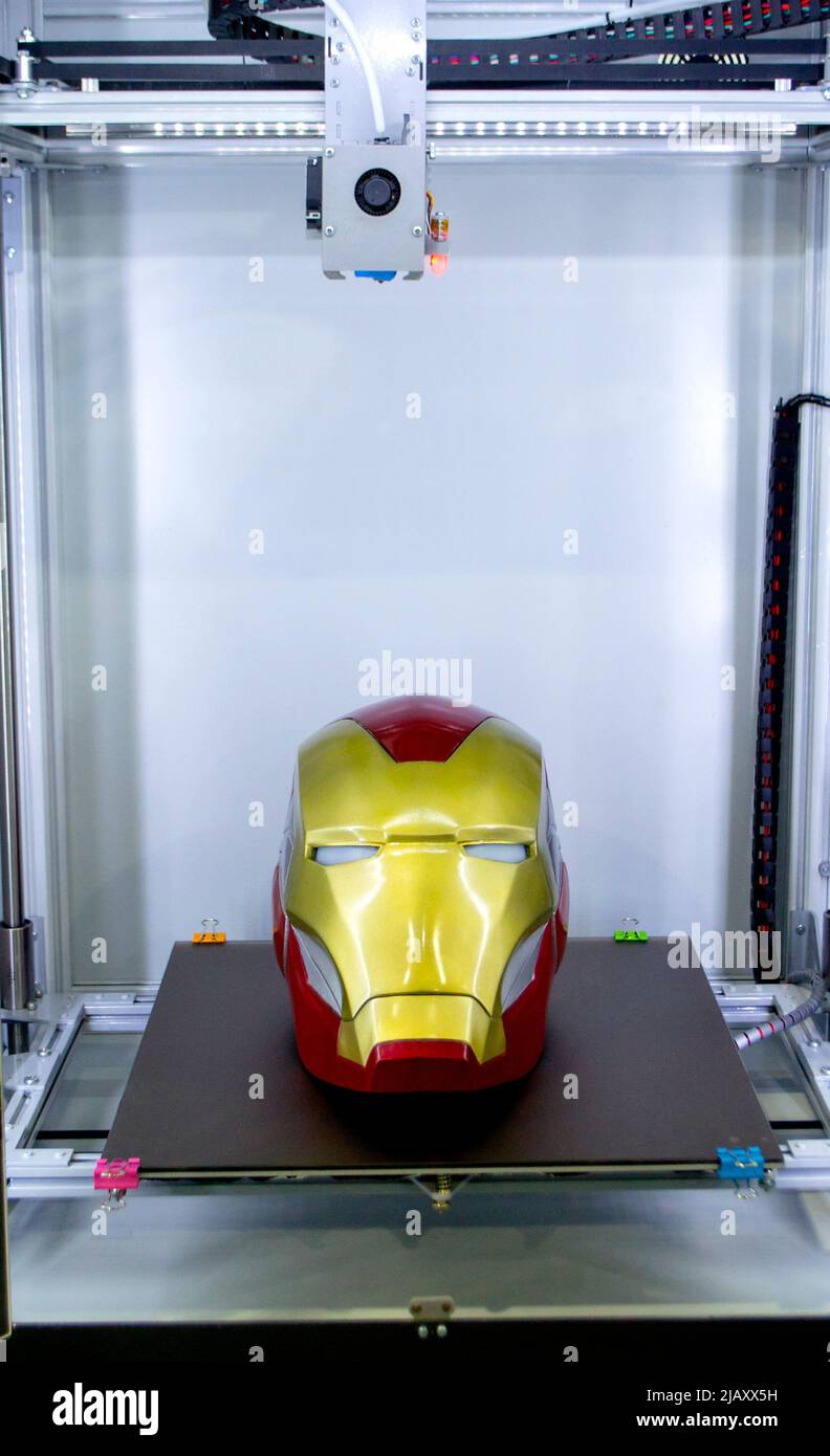 Object printed on 3D printer, on desktop of 3d printer. Progressive ...
