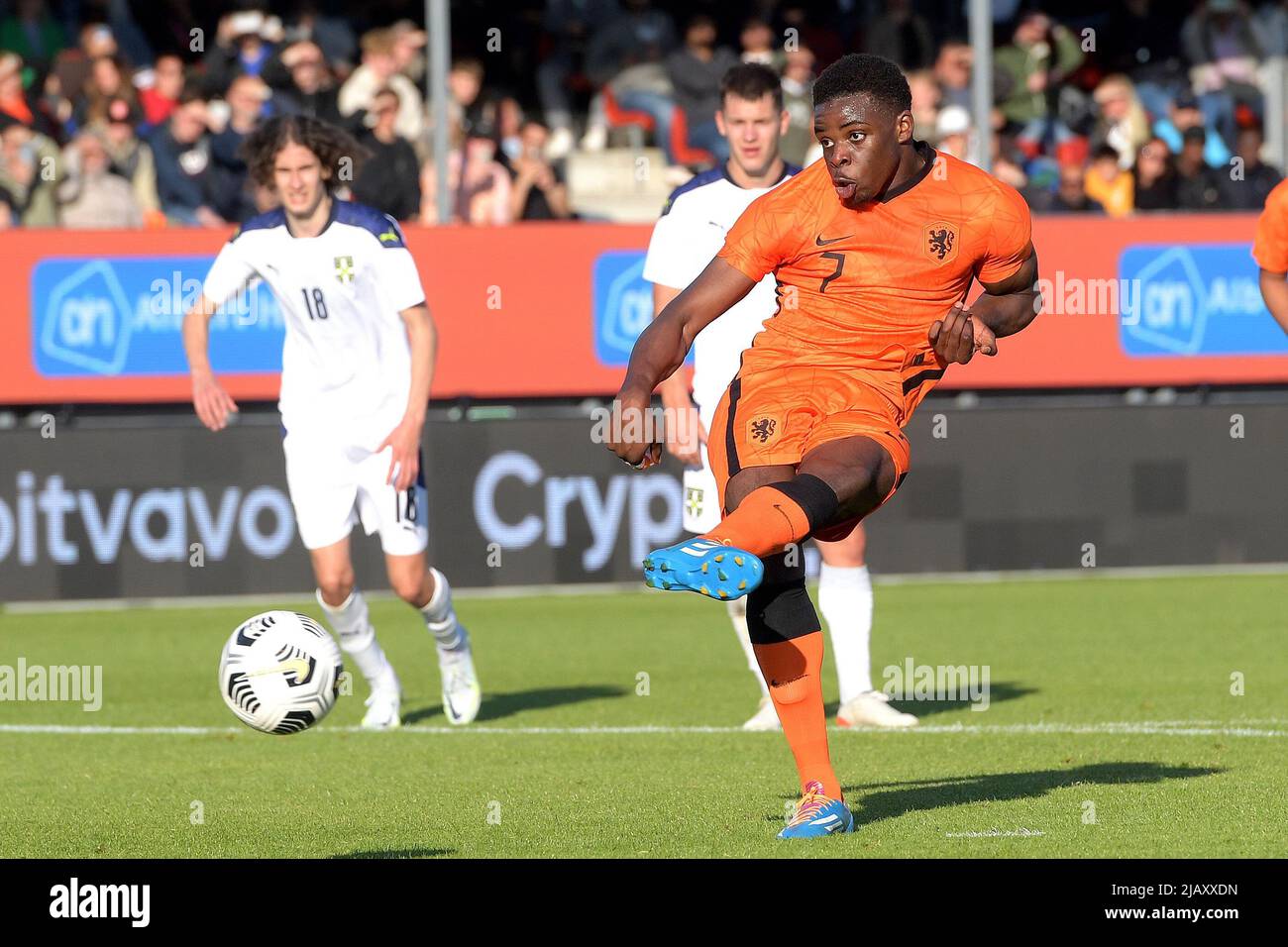 ALMERE - Noah Ohio of Netherlands U19 scores during the UEFA European ...