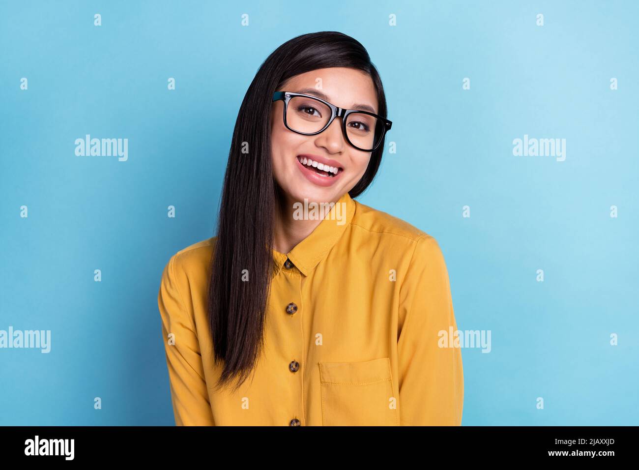 Photo of young attractive asian girl happy positive smile wear ...