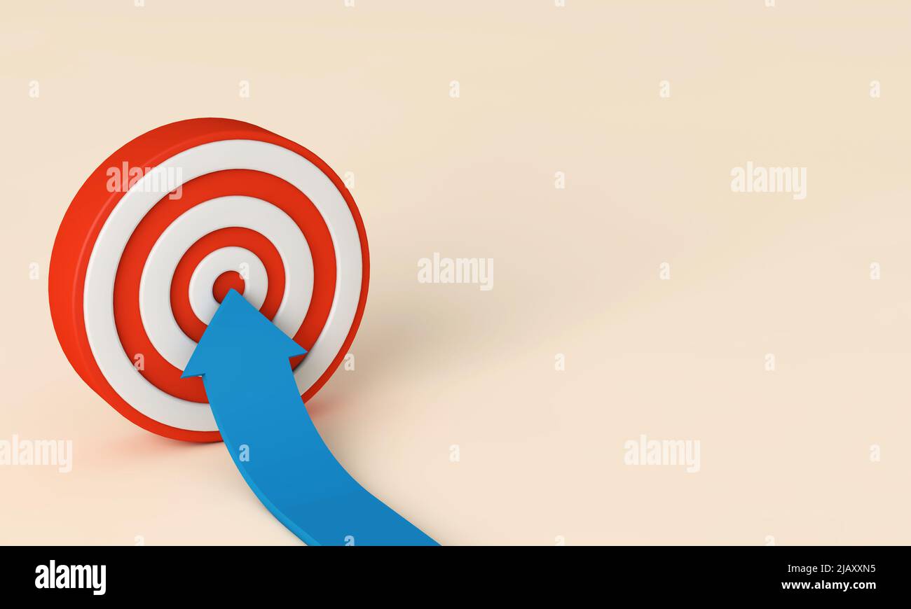 Arrow pointing to the middle of a red and white target. Business aims ...